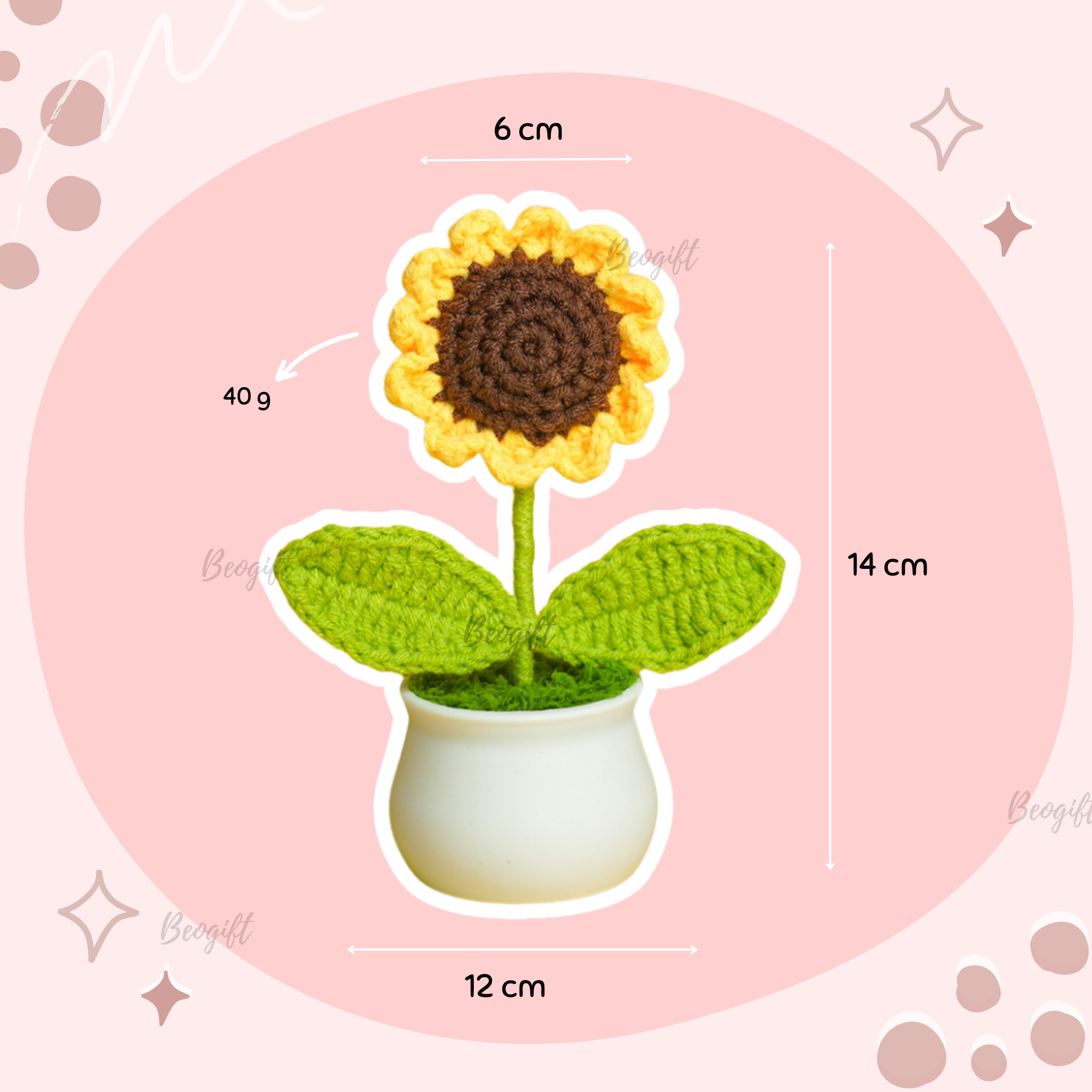 Korean Knitting Crochet Flower Sunflower Rose Tulip In White Pot Plant ...