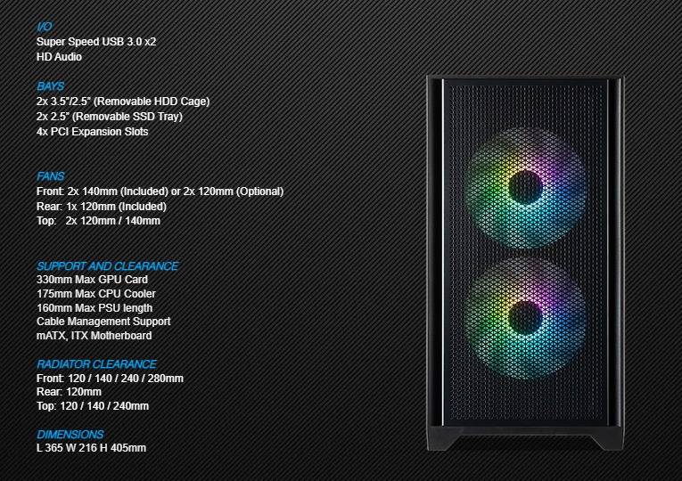 Tecware NEO M2 OMNI TG ARGB MATX PC Case Chassis Gaming Casing ( Black ...
