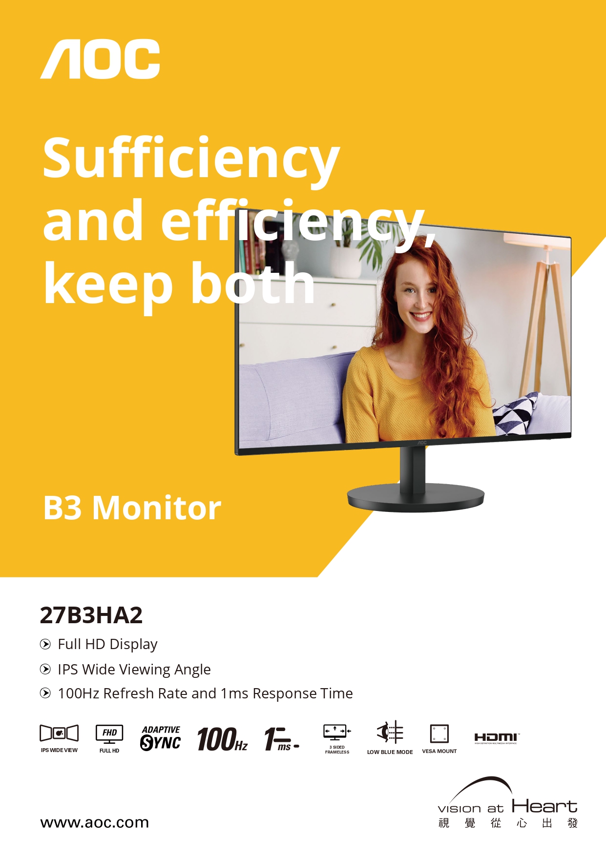 AOC 27B3HA2 / 27B2HM2 FHD MONITOR 27" FHD MONITOR ( 27" IPS FHD/1MS ...