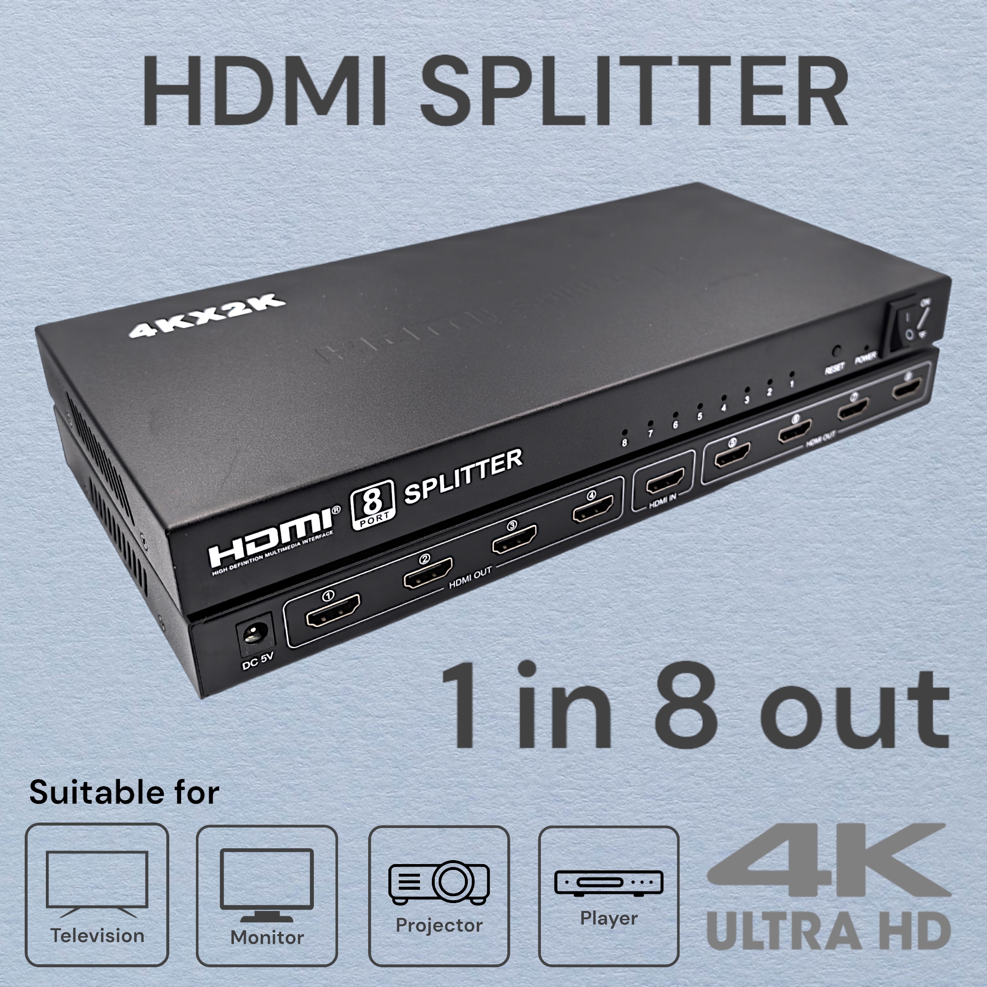 1 IN 8 OUT 4K 1X8 HDMI/HDTV AUDIO VIDEO SPLITTER | Shopee Malaysia
