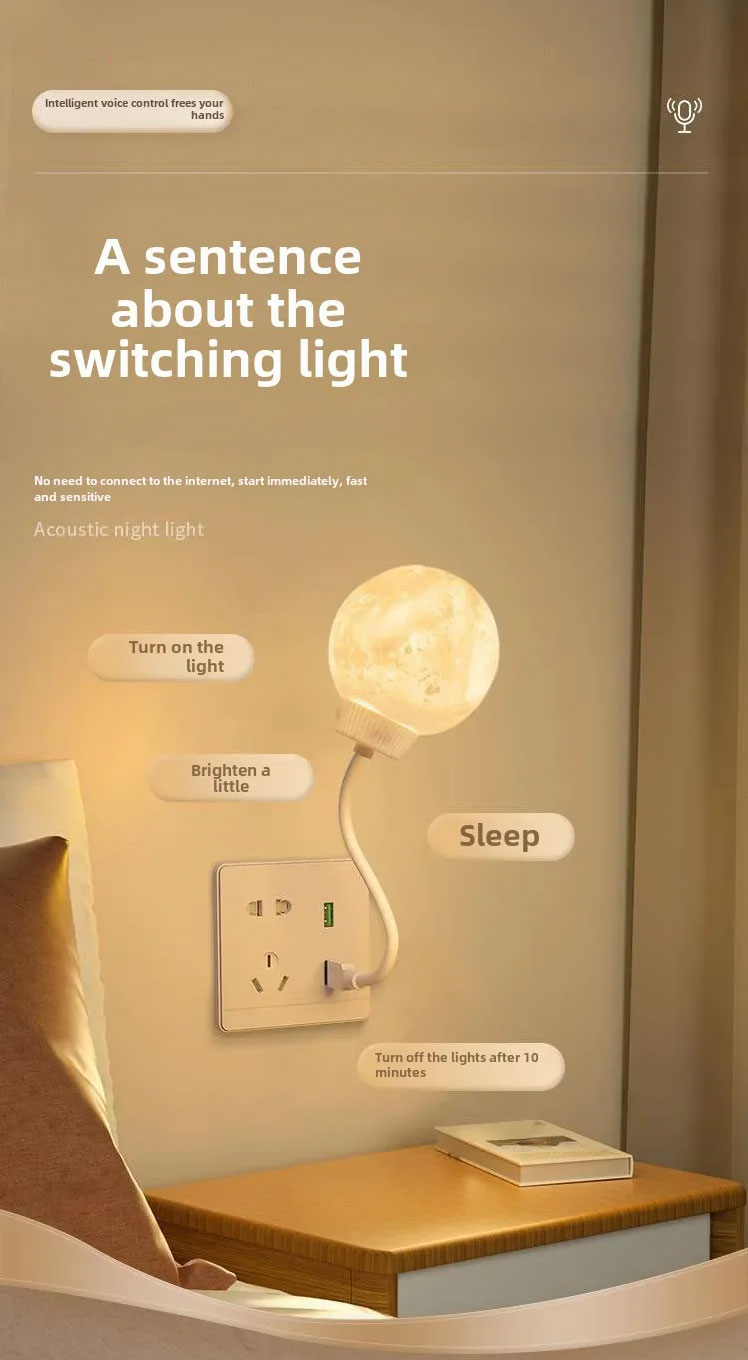 Moon USB Voice Control Light Lamp Voice Sensor Light Switch 3 Colors ...