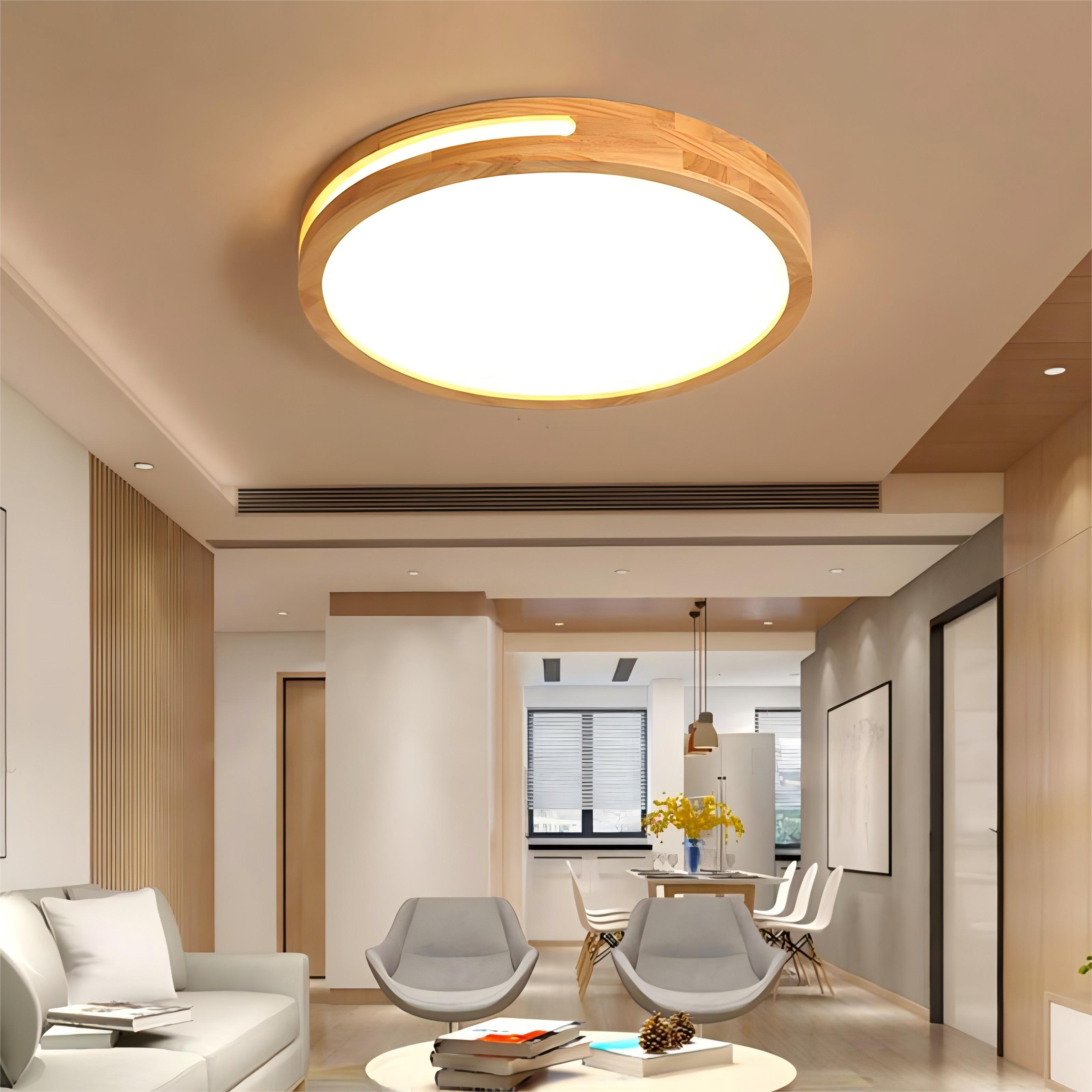 Solid Wooden LED Ceiling Light Modern Dimmable Side Lighting Living ...