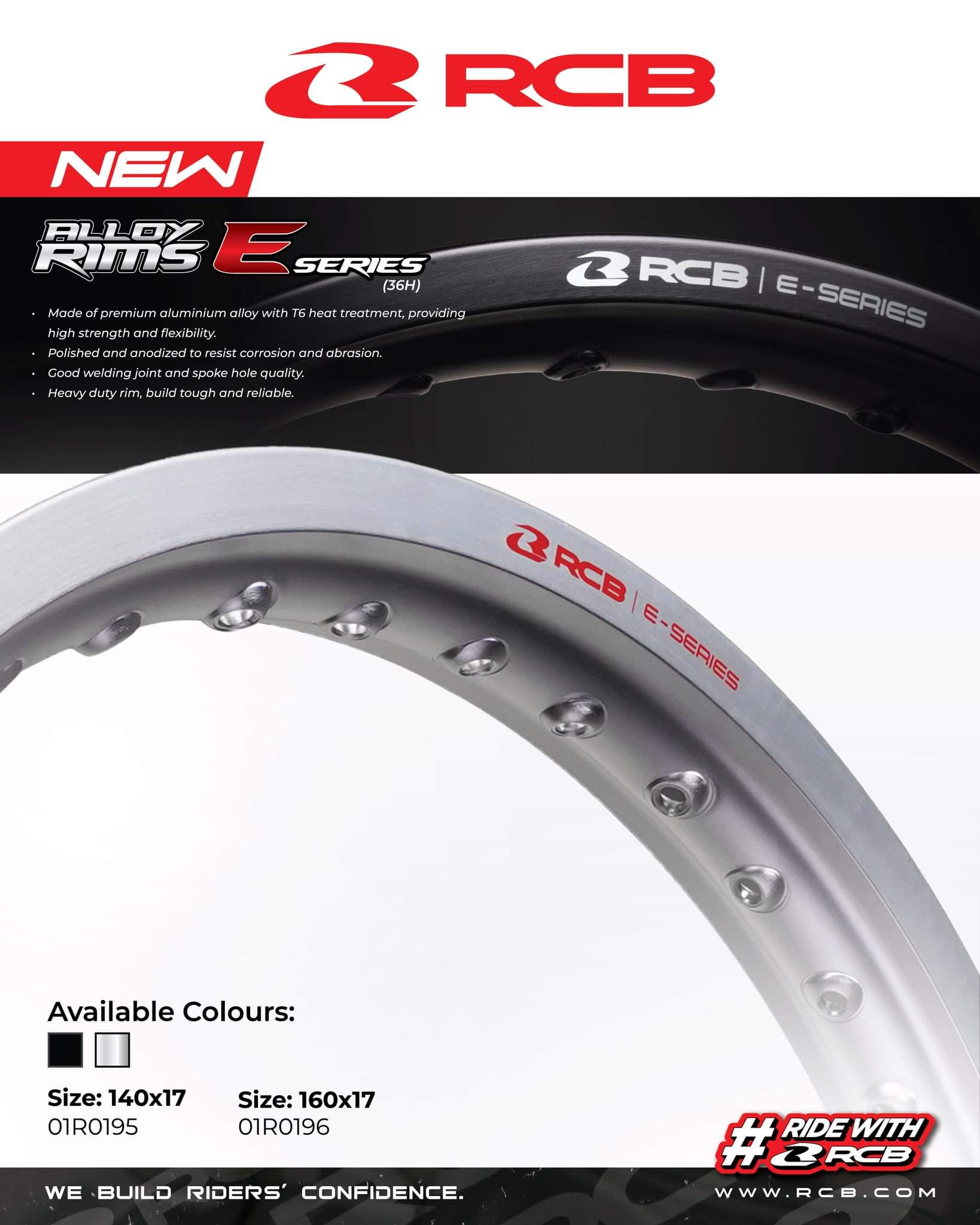 RCB ALLOY RIM E SERIES (36H) 160*17 SILVER BLACK 160/17 36 HOLE ( HARGA ...