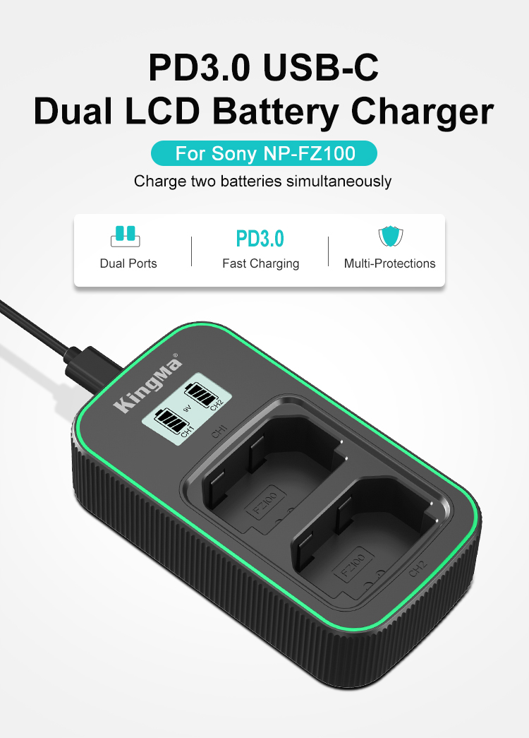 Kingma Intelligent LCD display 9V 2A PD3.0 USB-C dual fast charger for ...