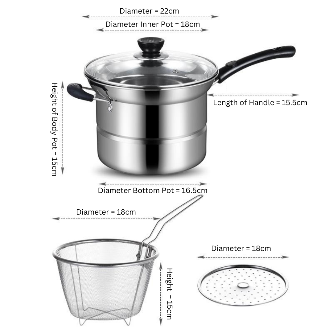 (🇲🇾 OFFER⚡ ) Multipurpose Stainless Steel Pot Strainer Steamer Saucepan ...