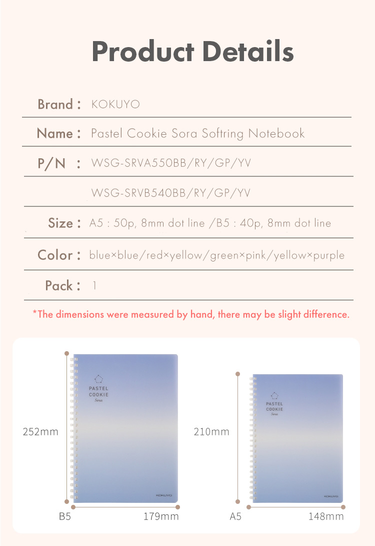 KOKUYO Pastel Cookie sora softring notebook ring notebook B5 A5 40P 50P WSG-SRVB540/WSG-SRVA550 ...