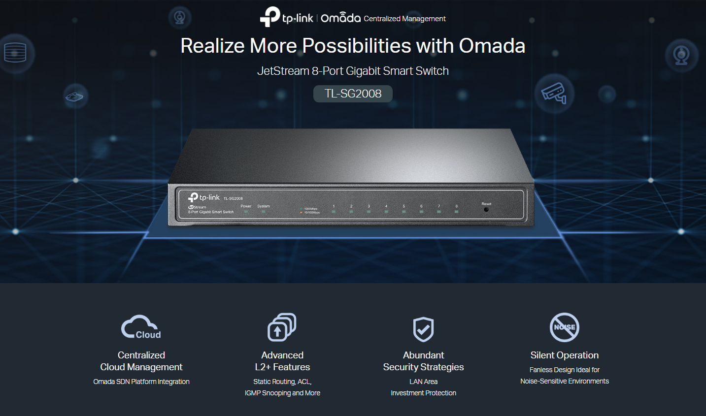 TP-LINK Tplink 8 Port Gigabit RJ45 Ethernet LAN Omada Smart IP Network ...