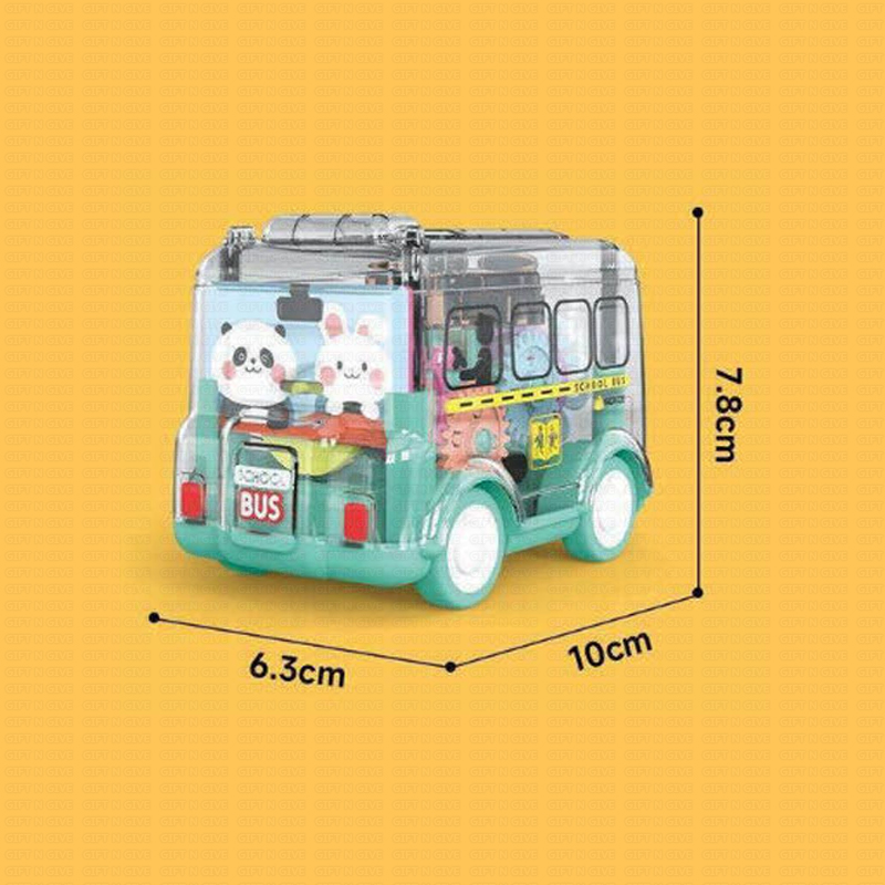 Cartoon Gear School Bus Inertia Push Friction Power Car with Light Toys ...