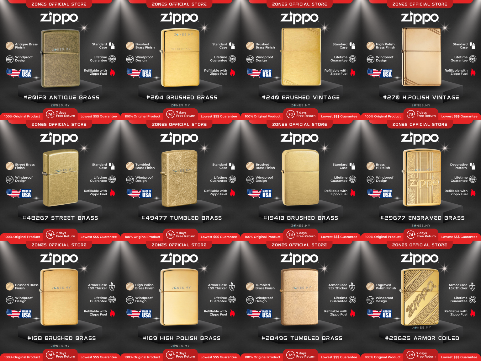 🇺🇸 ZIPPO 29625 Armor® Coiled High Polish Brass Windproof Lighter | 100% ...