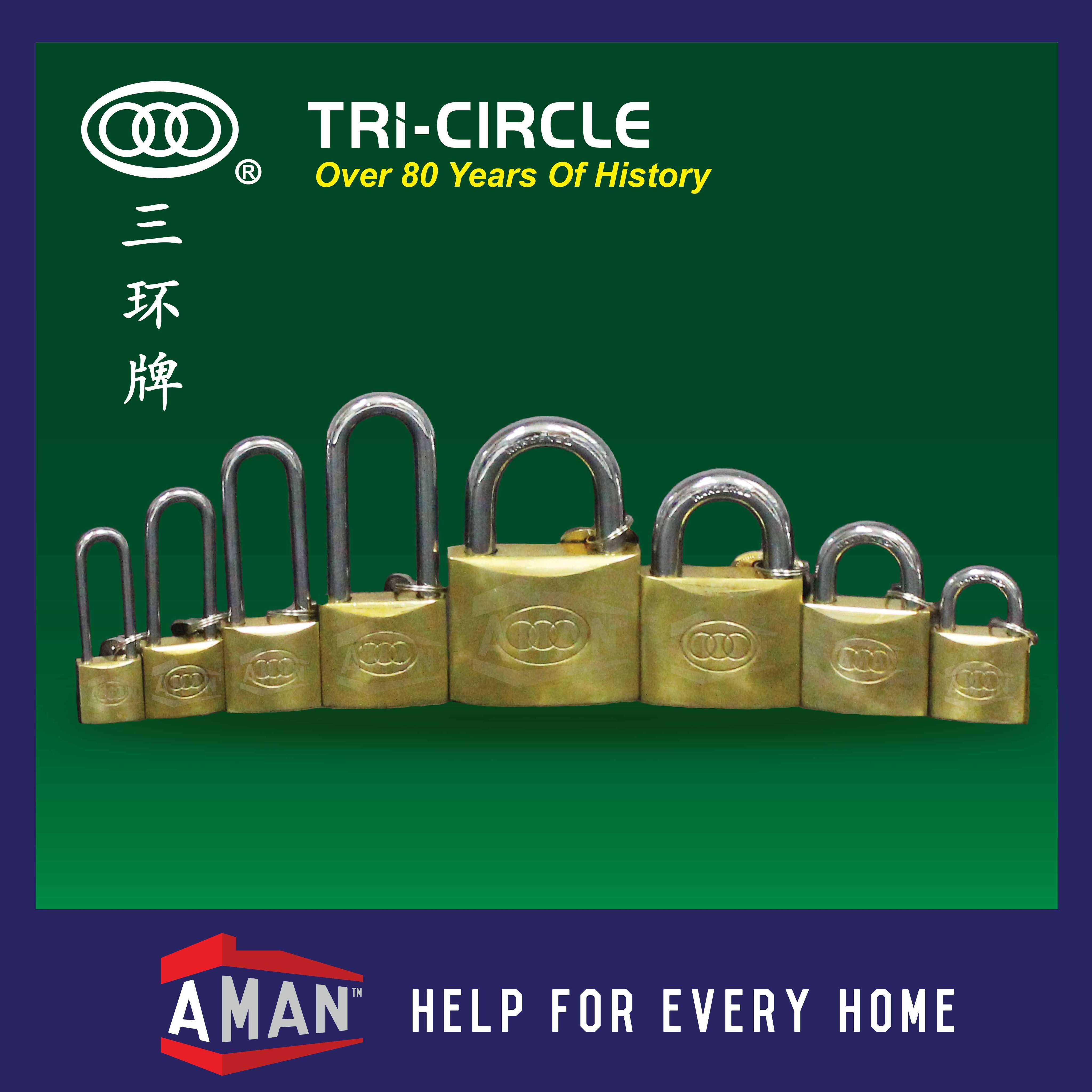 TRI-CIRCLE Brass Padlock Long Shackle Brass Lock Door Lock Pintu ...