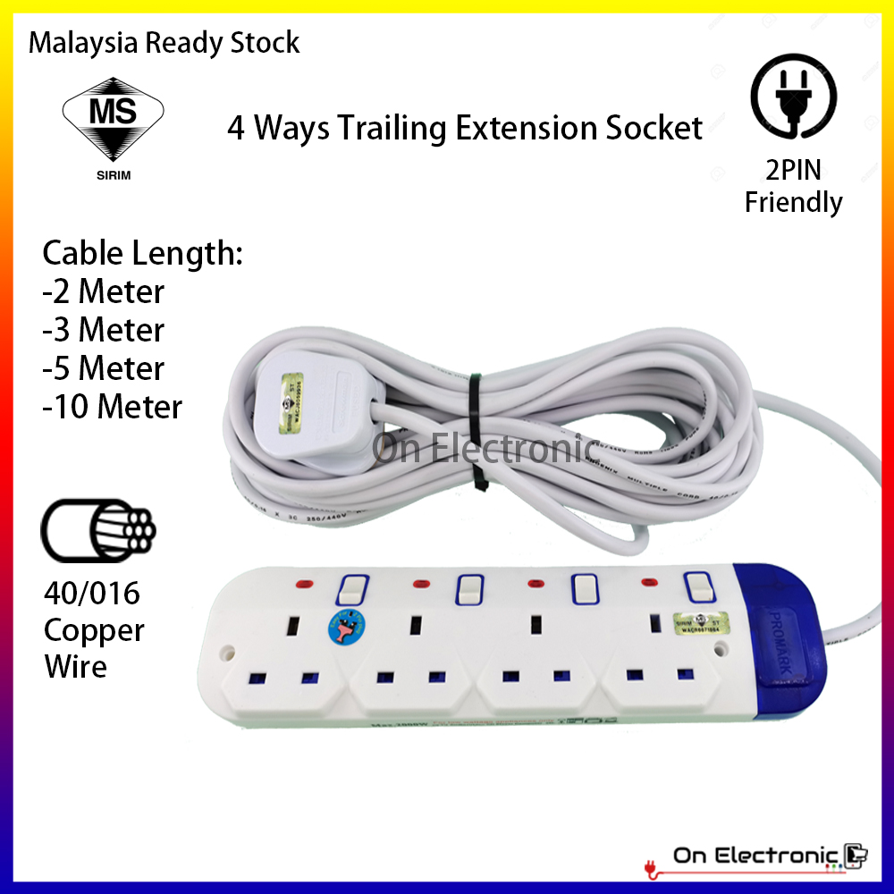 2/3/5/10 METER 3 4 5 GANG TRAILING SOCKET EXTENSION SOCKET 3C 1.25MM ...