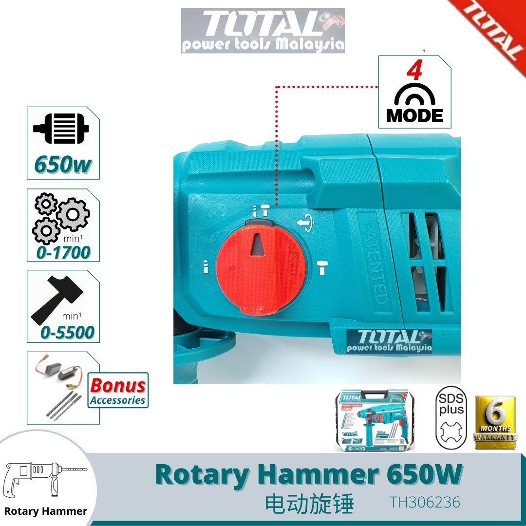 TOTAL Rotary Hammer 650W 电动旋锤 - TH306236~8 | Shopee Malaysia