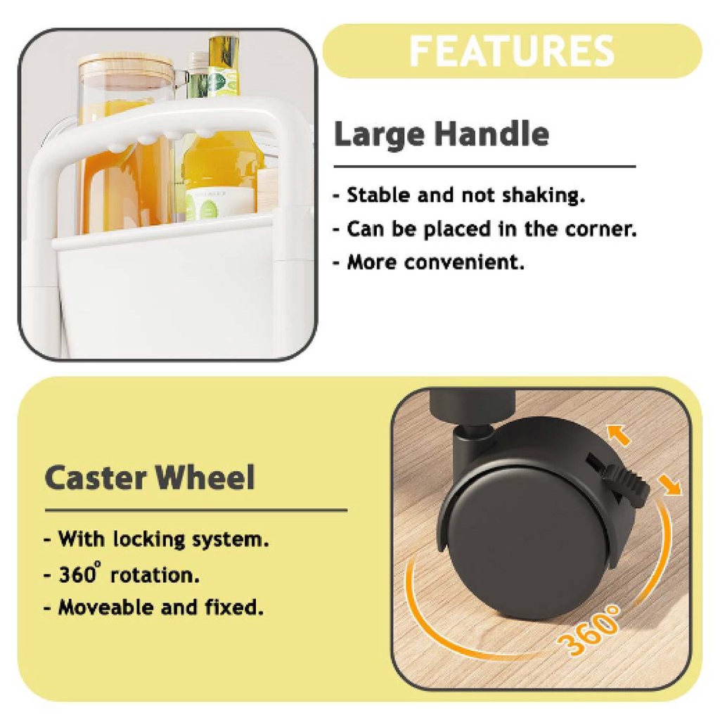 UDC 3/4 Tiers Kitchen Storage Plastic Trolley Condiments Organizer ...