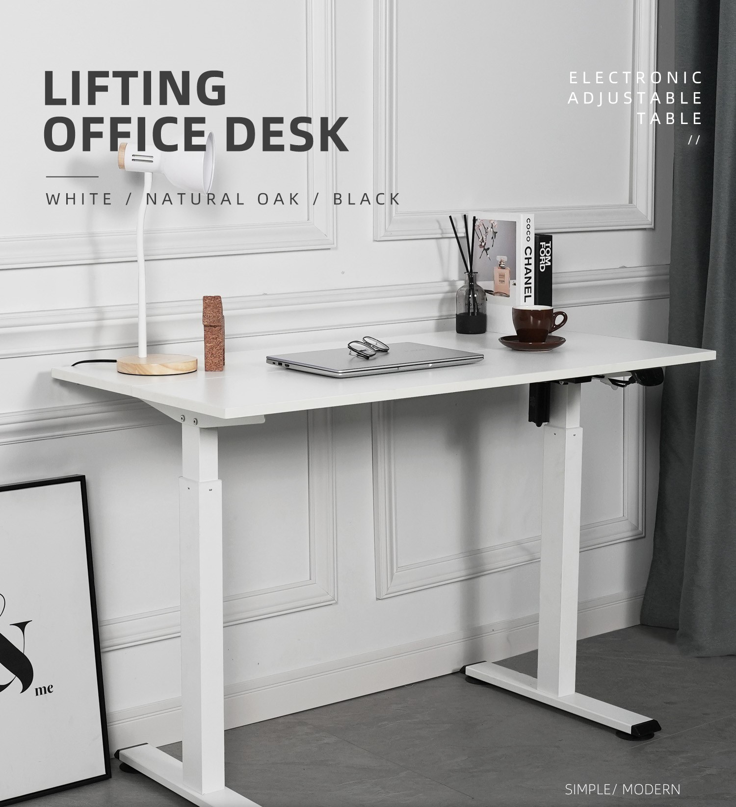 KitchenZ 120CM/140CM Smart Lifting Office Desk Melamine Table Top Metal ...