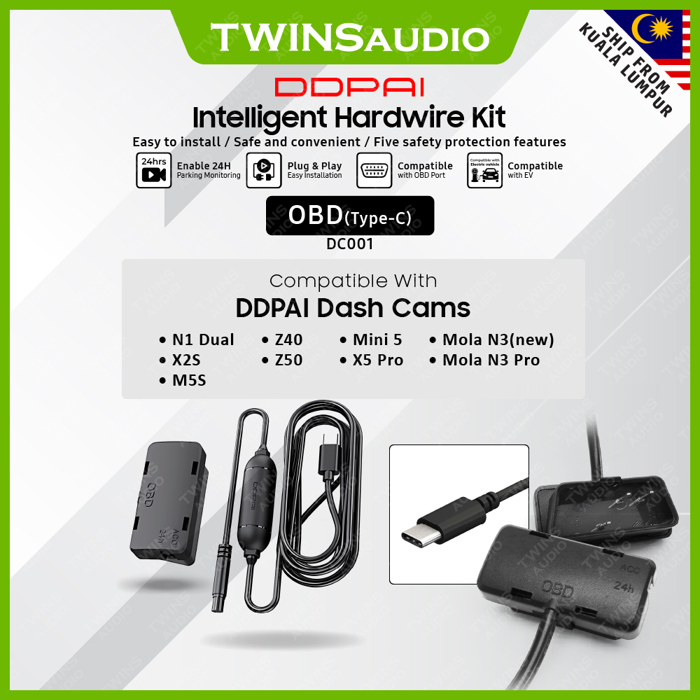 DDPAI Micro USB And Micro Type-C Car Charger Hard Wire Hardwire Kit ...