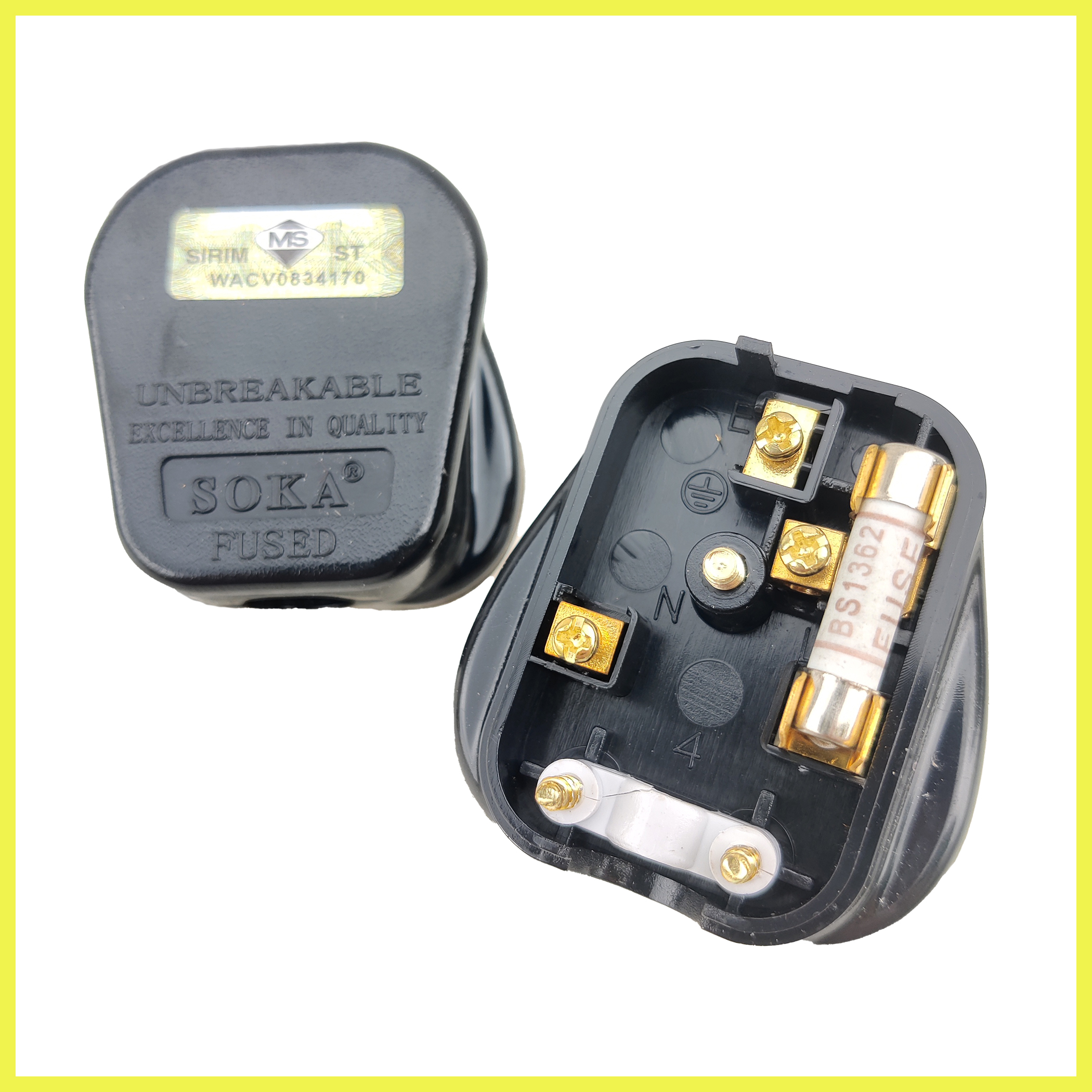 13A PLUG TOP Premium 13A Fused 3 Pin Plug DIY Extension Black Series ...