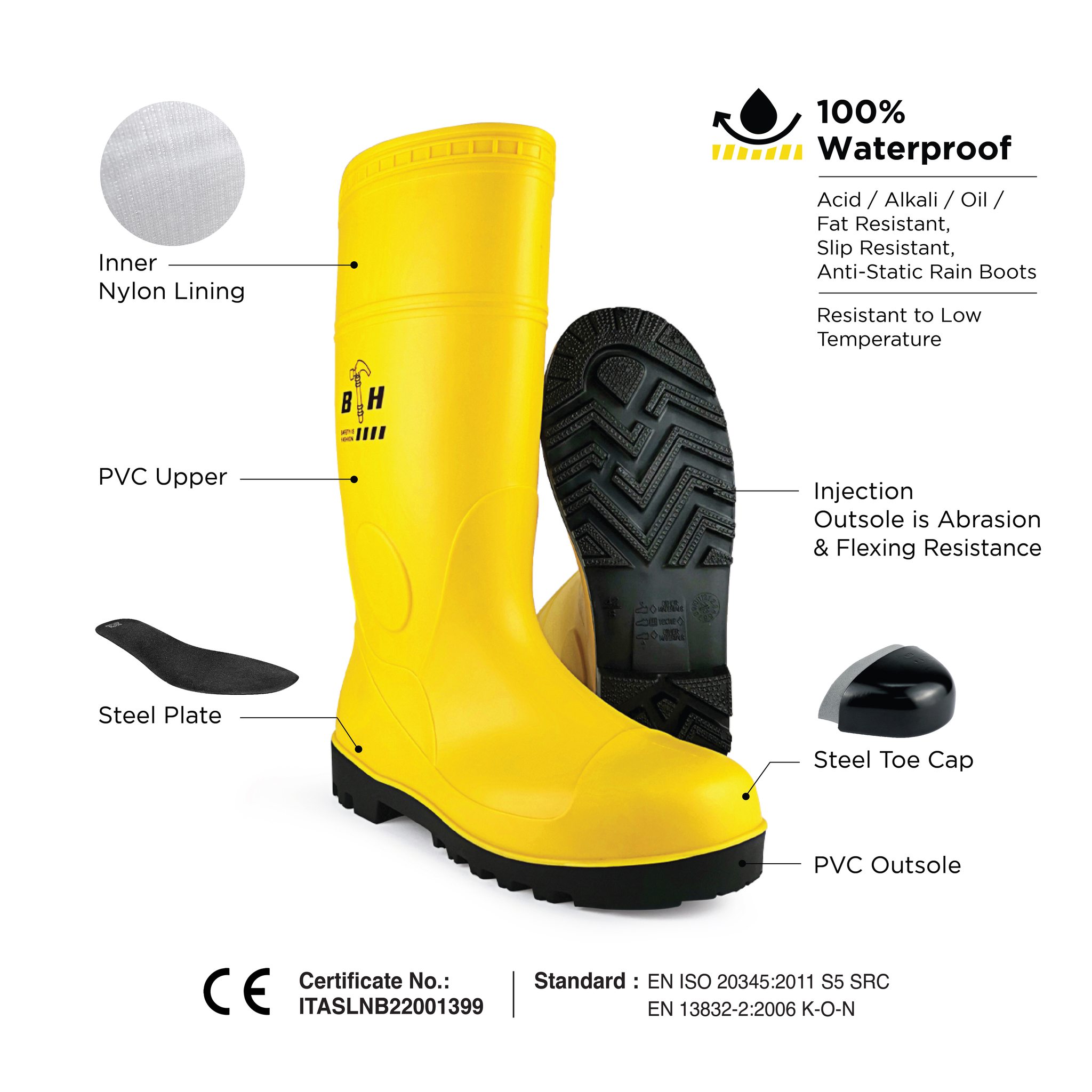 BLACK HAMMER Kasut Getah But Besi Waterproof Rain Boot Steel Toe Cap ...