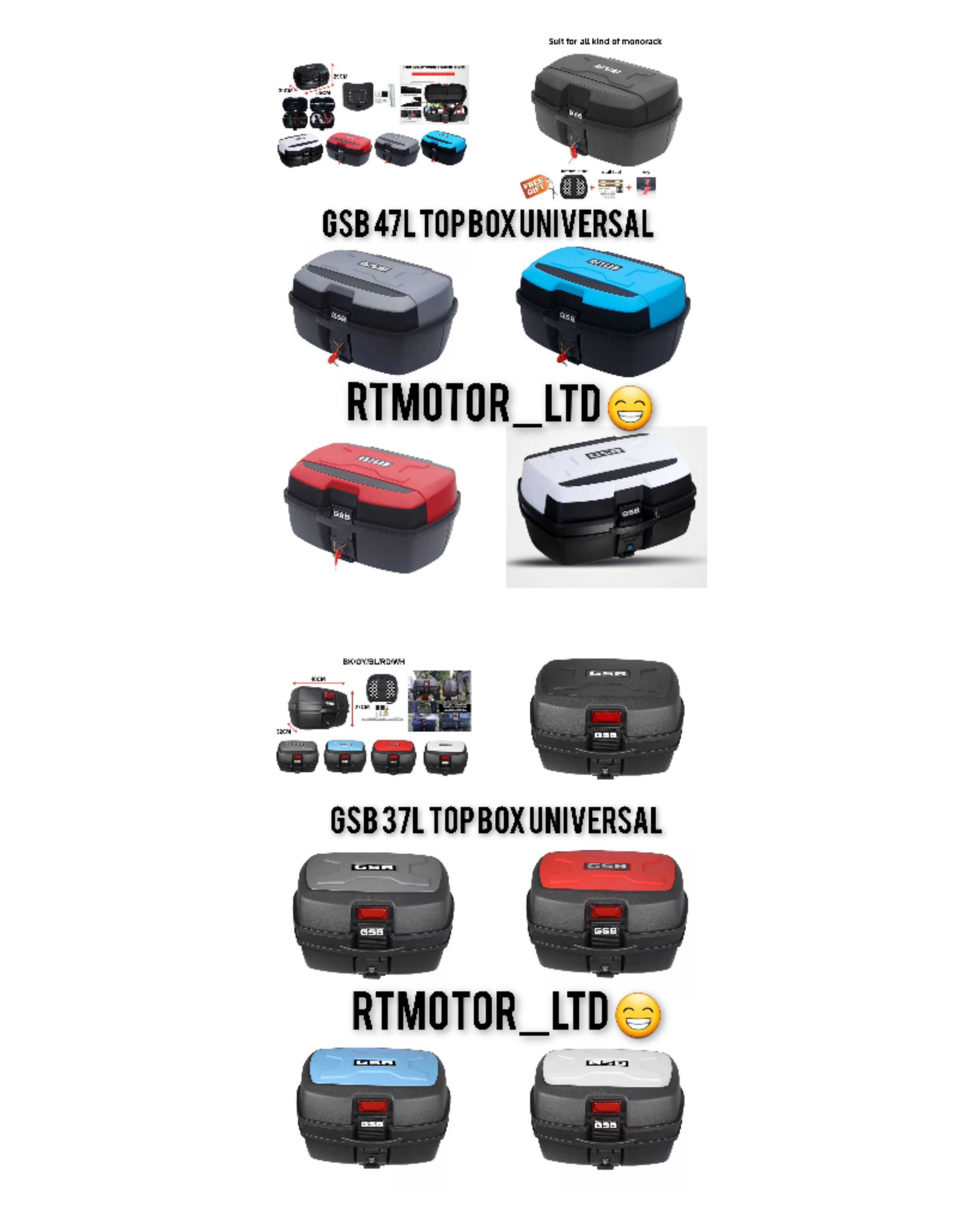 TOP BOX GSB 37L / 47L UNIVERSAL MOTORCYCLE STORAGE BOX EXTRA TRUNK ...
