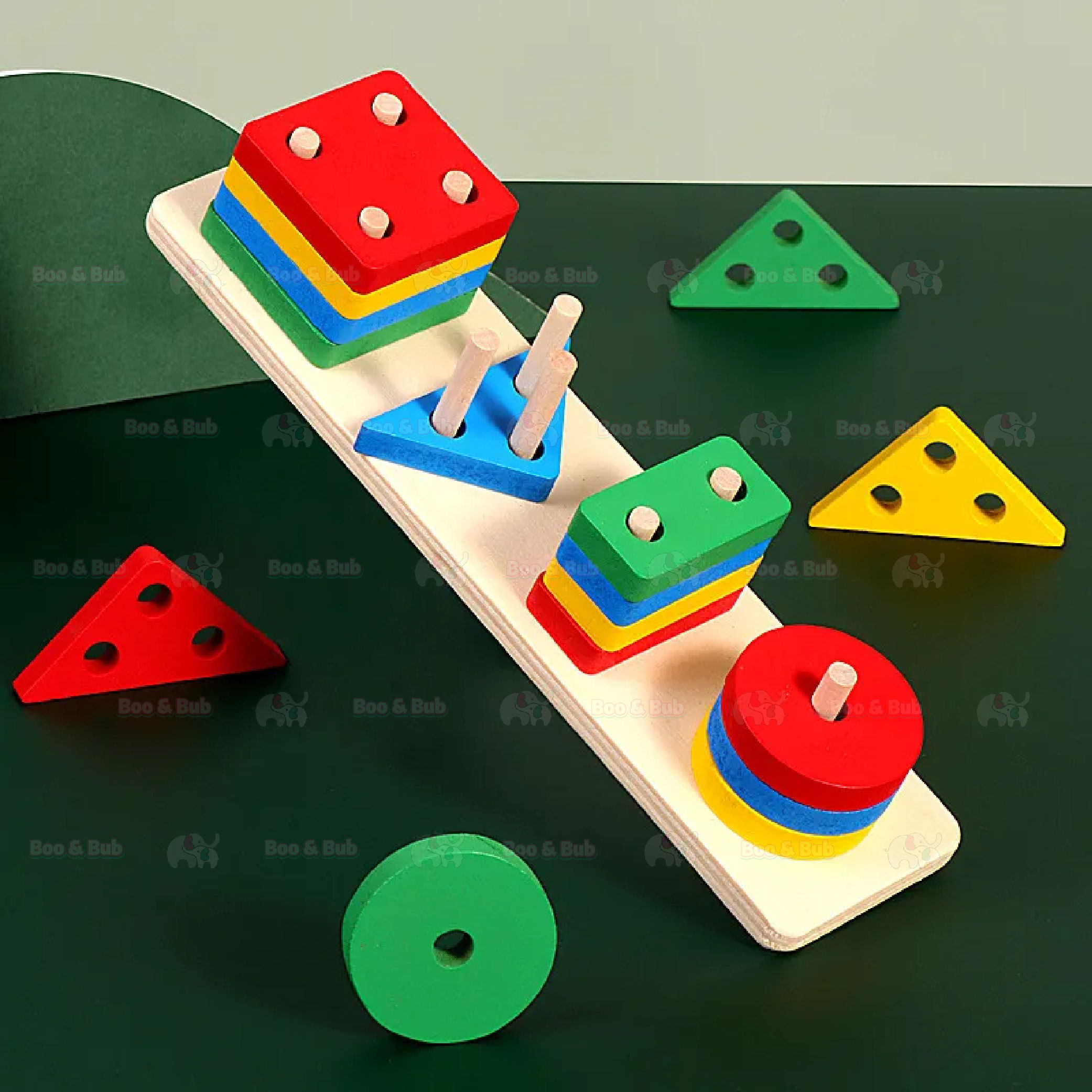 Boo&Bub Wooden Geometry puzzle stacker Shape Sorting Educational Toys ...