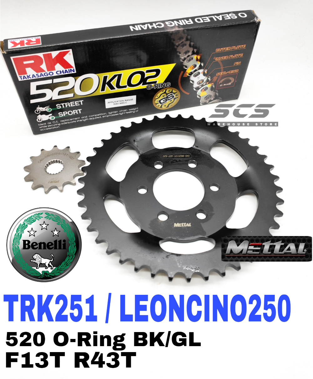 RK Chain Set Benelli TRK251 Leoncino 250 520 KLO2 O-Ring Rivet Black ...