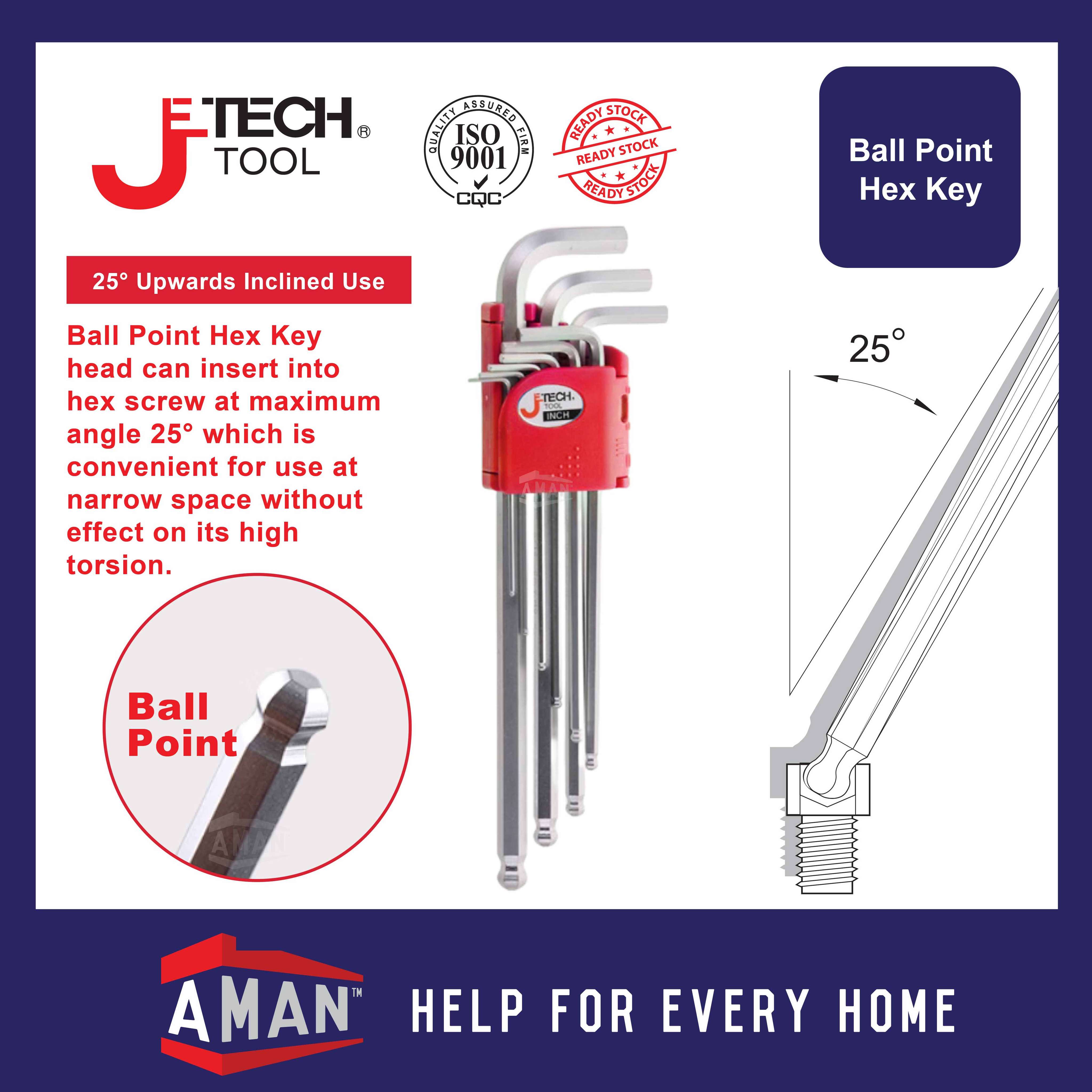 JETECH 9pcs Allen Key Set Ball Point Flat Point Chrome CrV Hex Key Hex ...