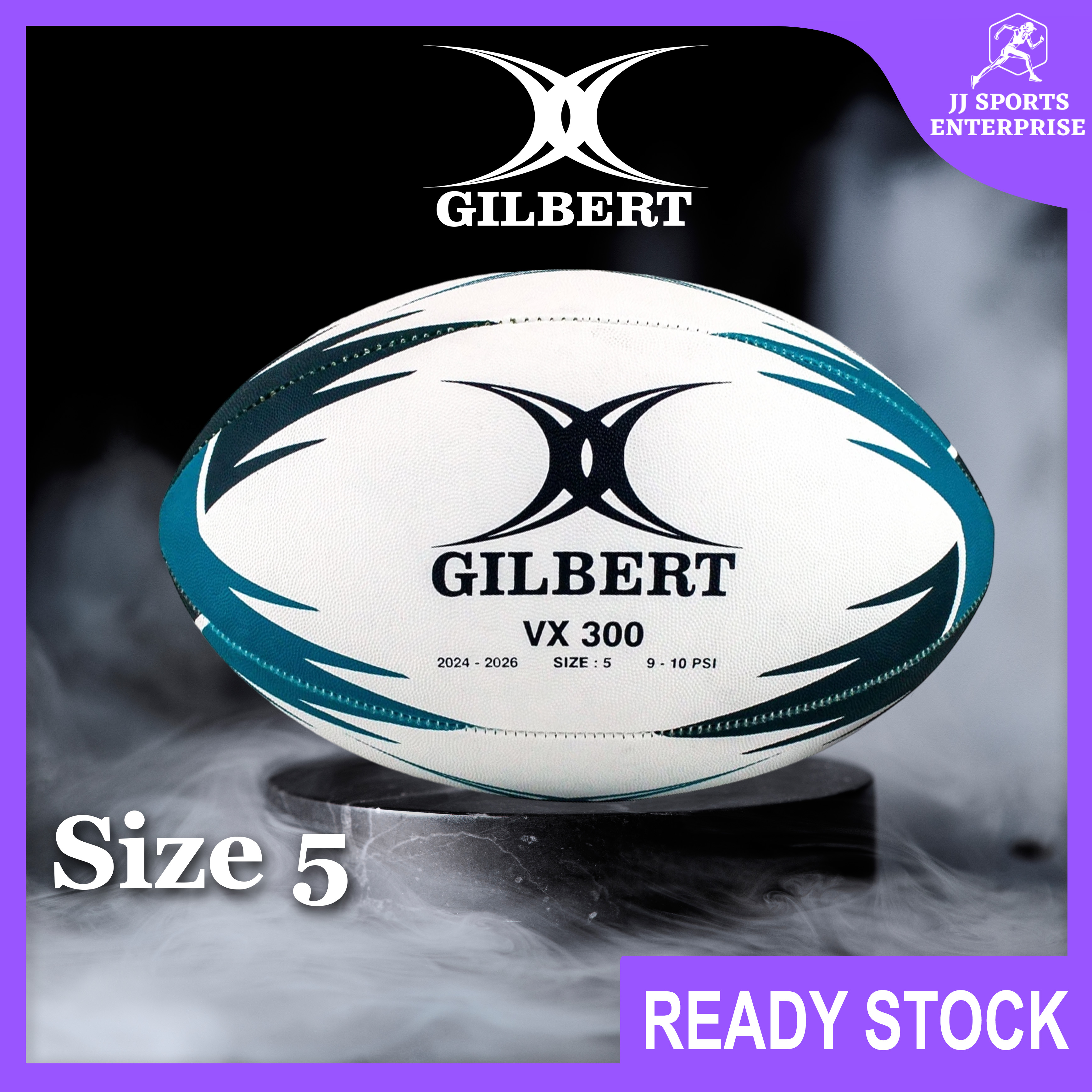 Gilbert VX300 Rugby Ball VX 300 Size 5 Senior Black Bola Ragbi Bola ...