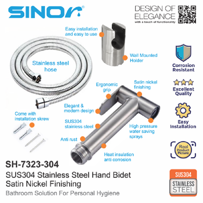 SUS304 STAINLESS STEEL BATHROOM HAND BIDET SET / SINOR SH-7323-304 ...