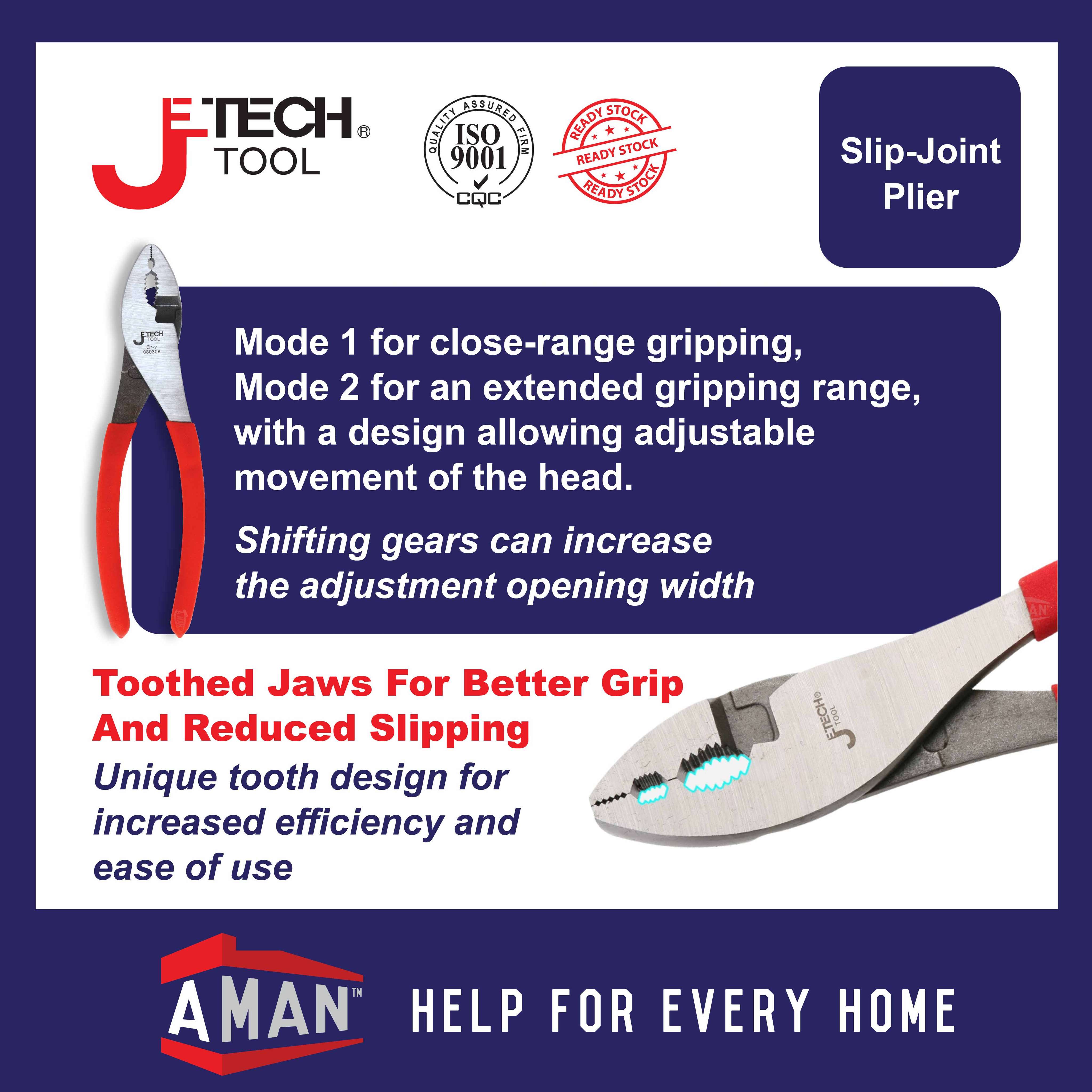JETECH Slip Joint Plier Heavy Duty CRV Pliers Hand Tools Hardware Tang ...