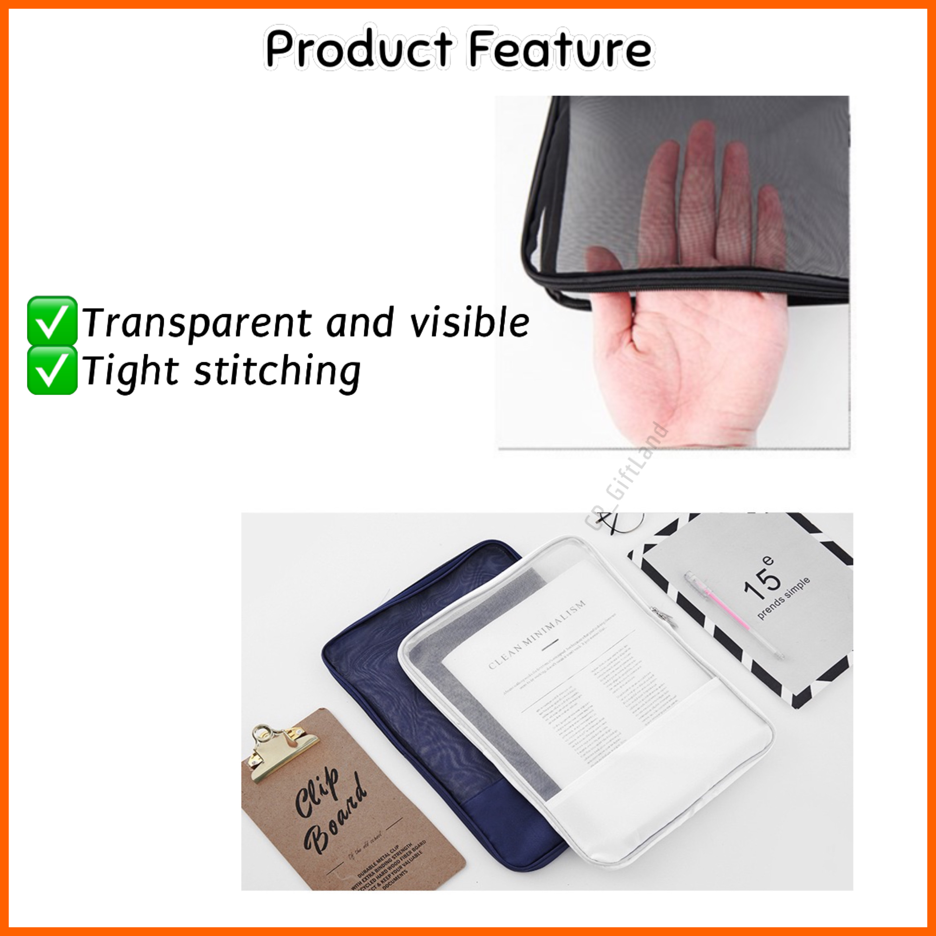 Mesh Zipper File Bag A4 Waterproof PVC File Folder Document File School ...