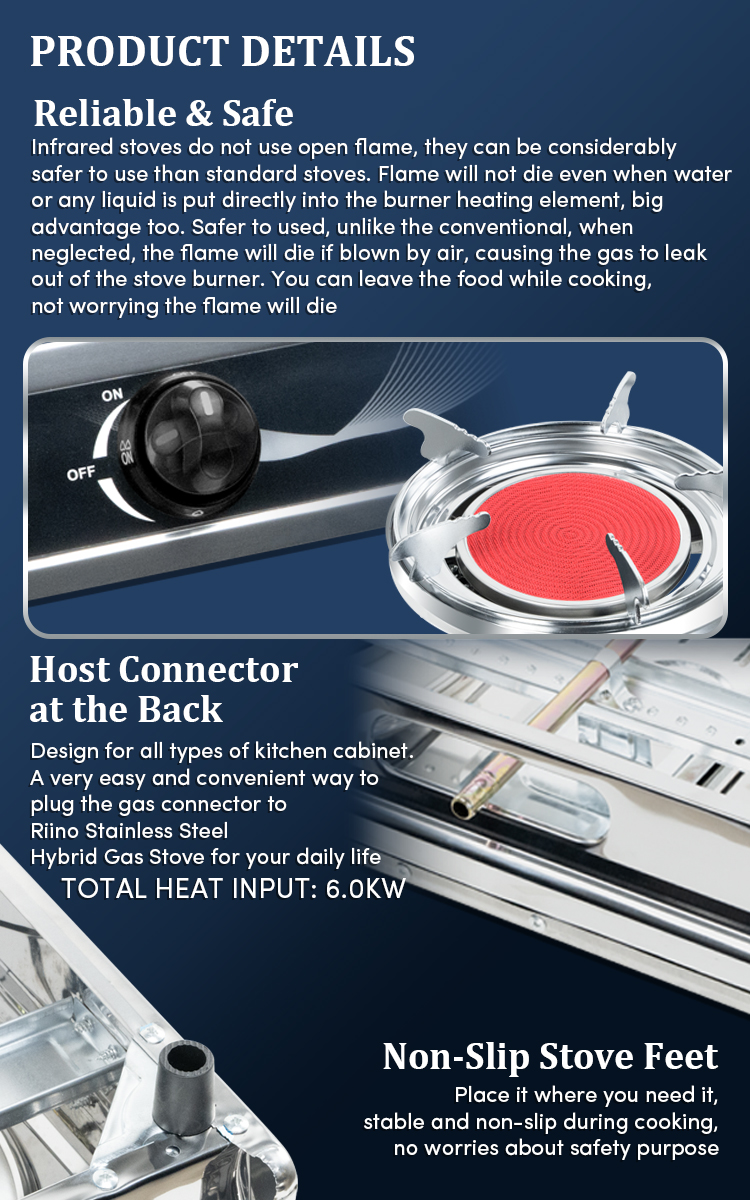 Riino Stainless Steel Hybrid Tabletop Infrared & Gas Cooker SS1039 ...