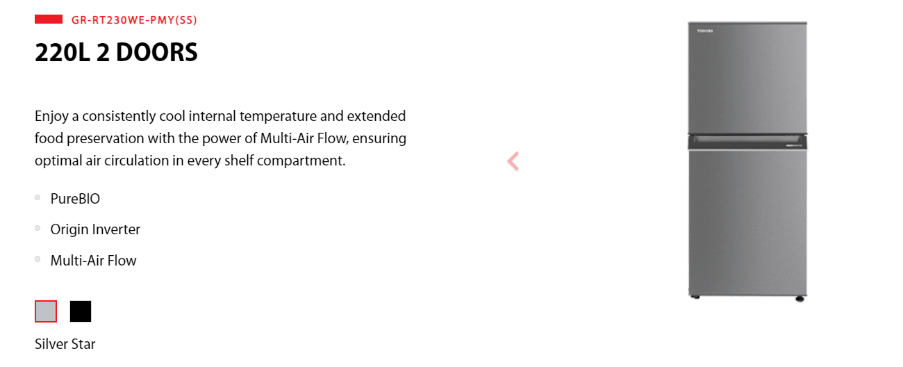 Toshiba 2 Door Refrigerator (220L) GR-RT230WE-PMY / Hitachi (181L ...