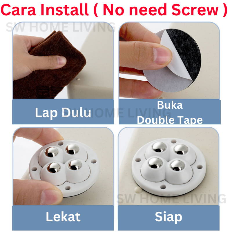 SW 4pcs Roda Universal Mini Roda Lekat Sendiri Self Adhesive Roda ...