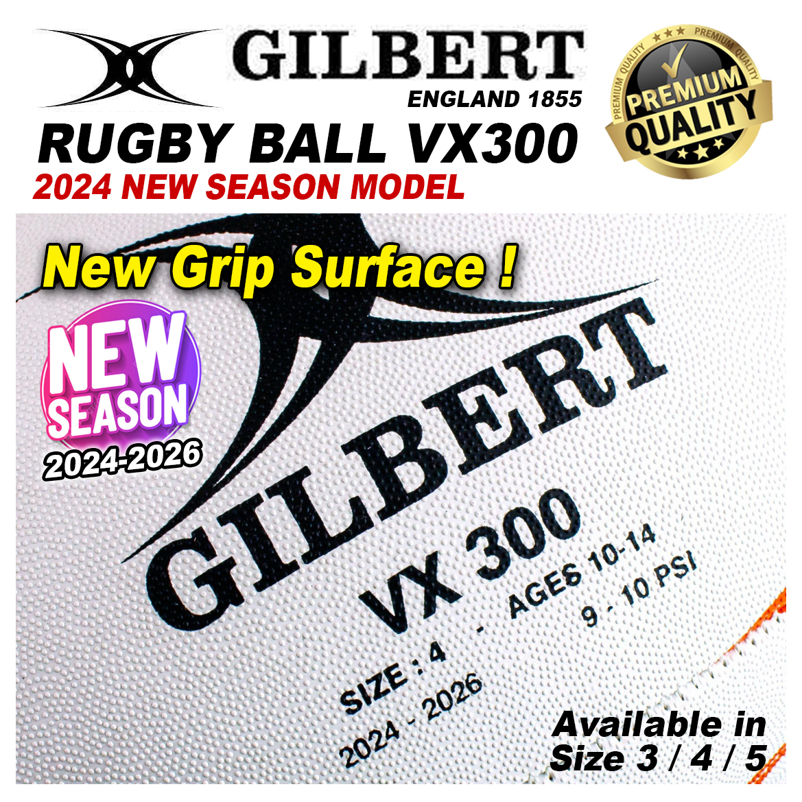 GILBERT UK VX300 Rugby Ball 2023 2024 New Model Bola Ragbi Match ...