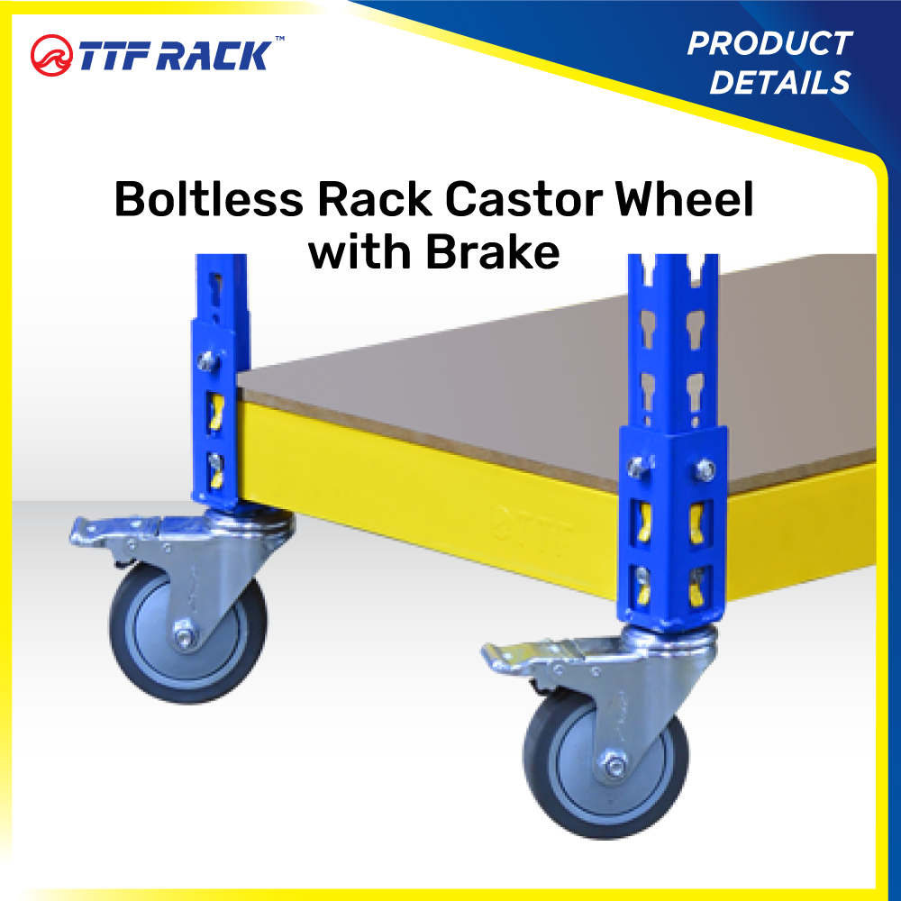 TTF Rack™ BOLTLESS RACK CASTOR WHEEL & BRACKET For install TTF Brand ...