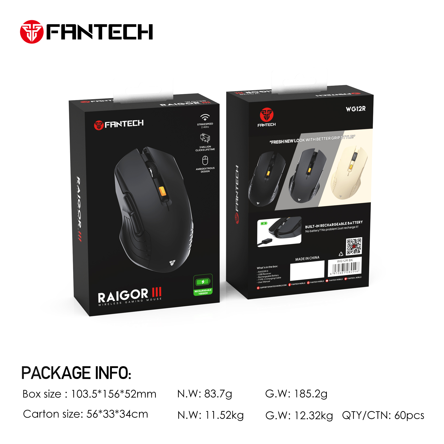 Fantech Raigor III WG12R Gaming Mouse With 2.4GHz Wireless Connection ...