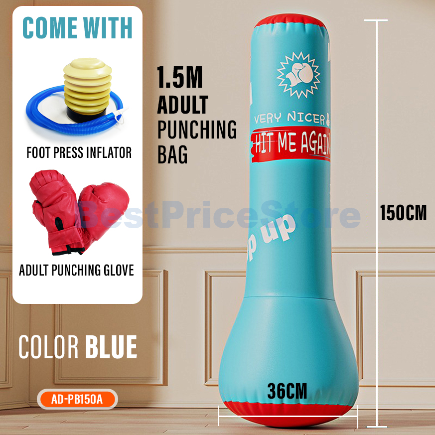 BPS 1.5m Inflatable Boxing Punching Bag PVC Punch Bags Kid Adult Muay ...