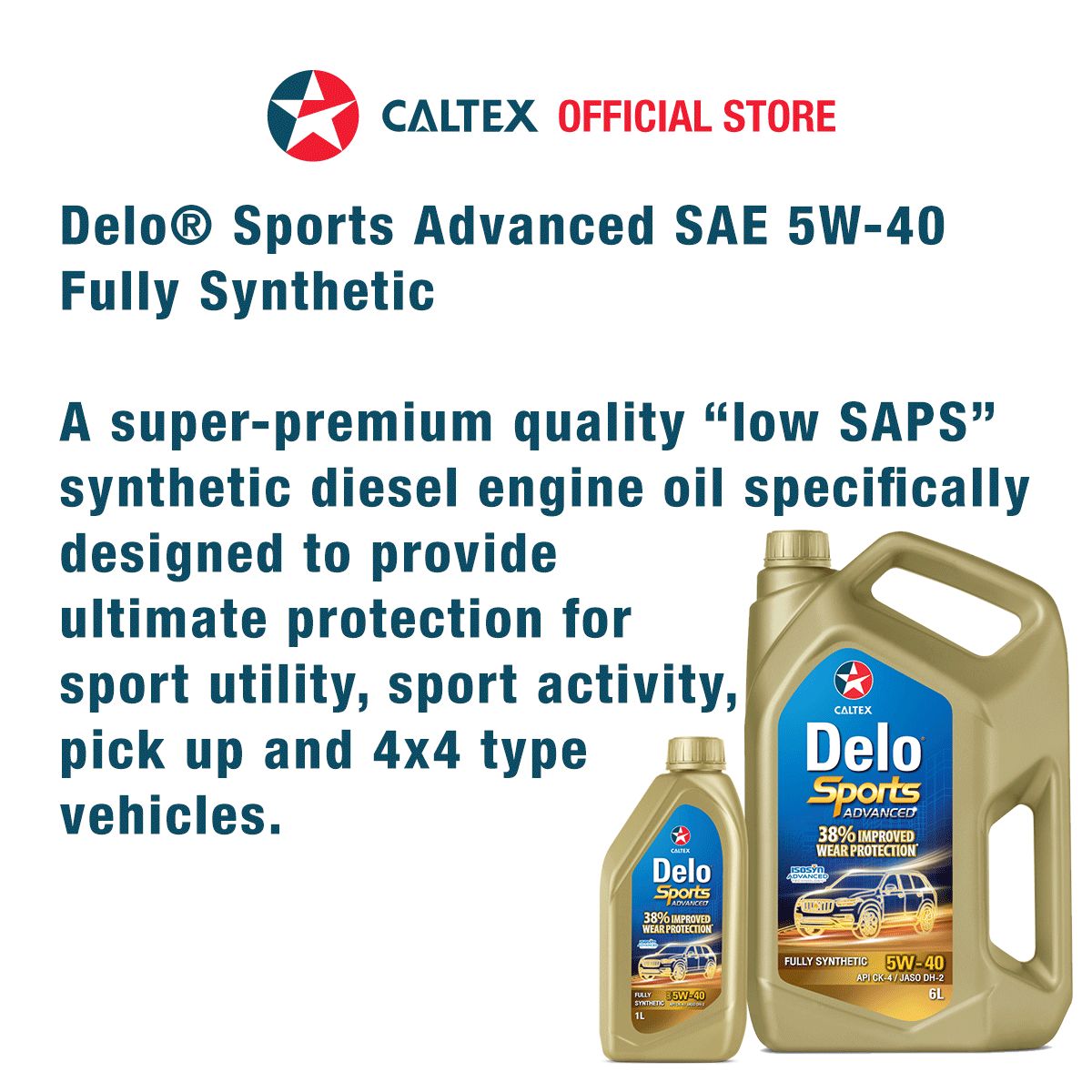 Caltex Delo Sports Fully Synthetic Advance 5W40 CK4 (7 Liters) Diesel ...