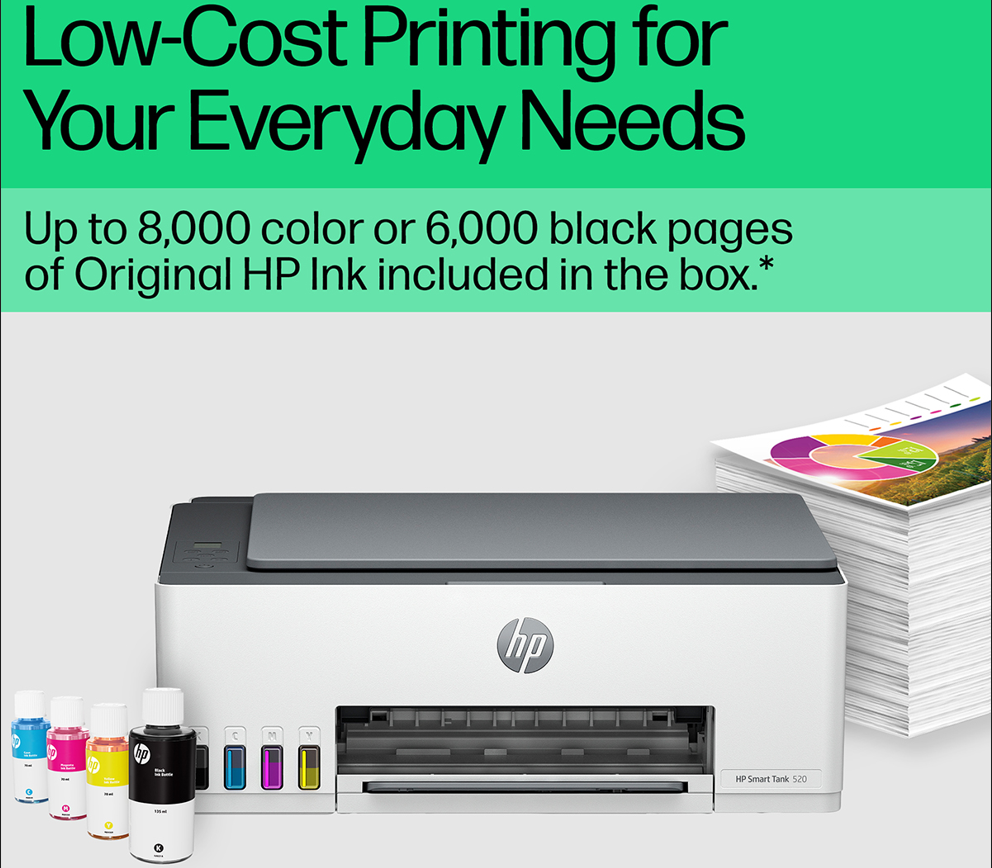 HP Smart Tank 520 All-in-One Color Printer (Print, Scan, Copy) USB ...