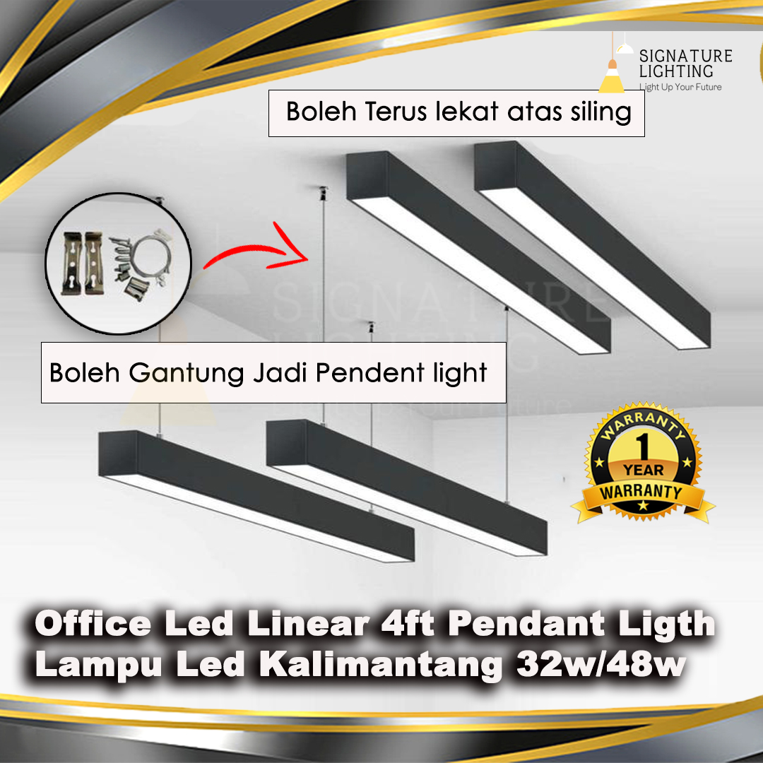 Lampu Office Led Pendant Light 4ft 32w/48w Linear Office Light Lampu ...