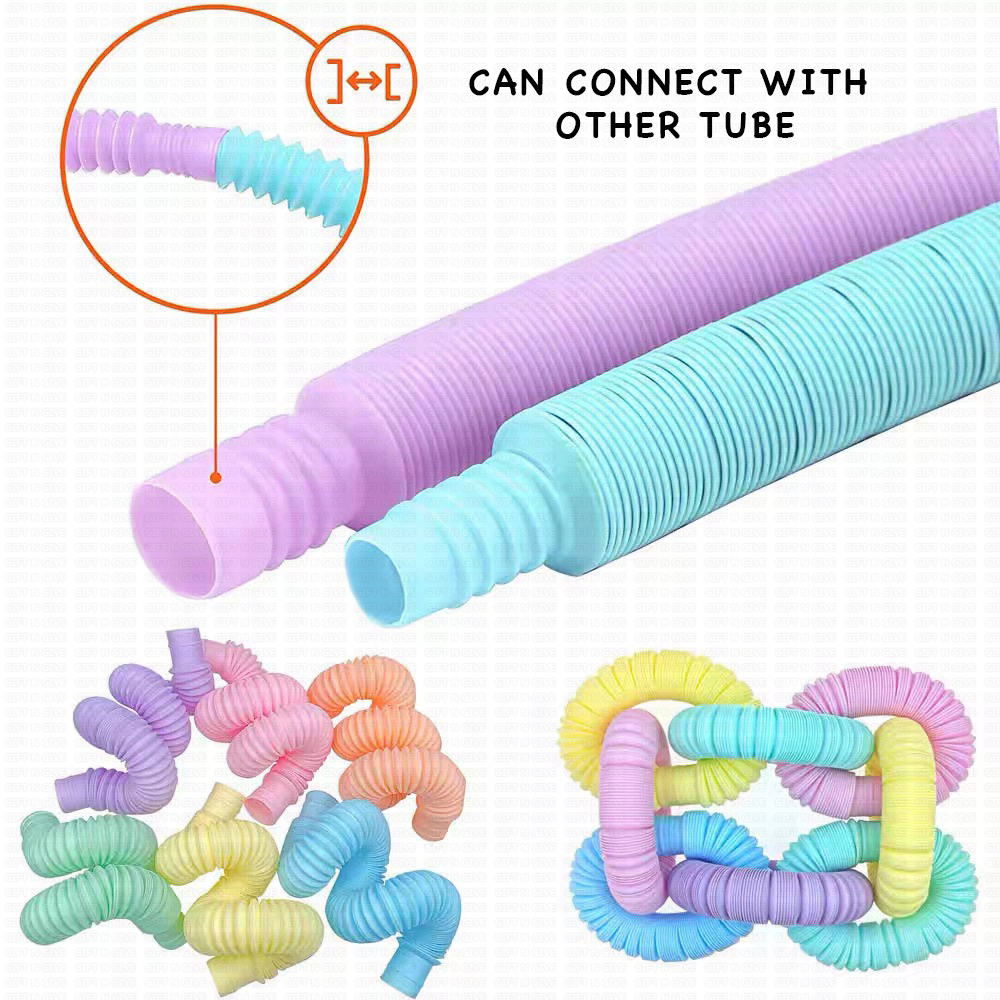 19cm Pop Tube Led Light Fidget Toy Macaron Pastel Colour Stretch Anti ...