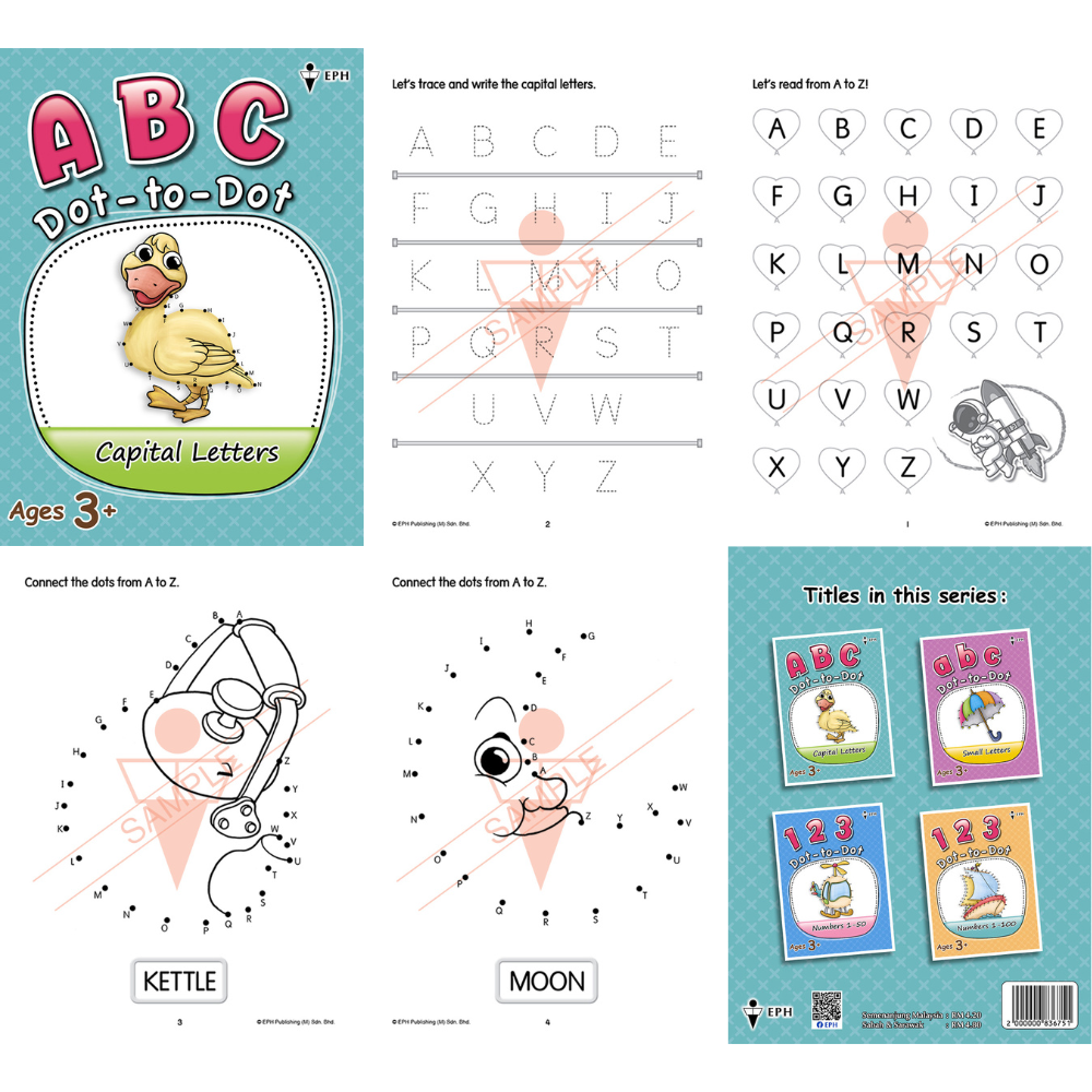 EPH Latihan Aktiviti Ages 3+ 123 Dot-to-Dot Numbers 1-50/1-100/Capital ...
