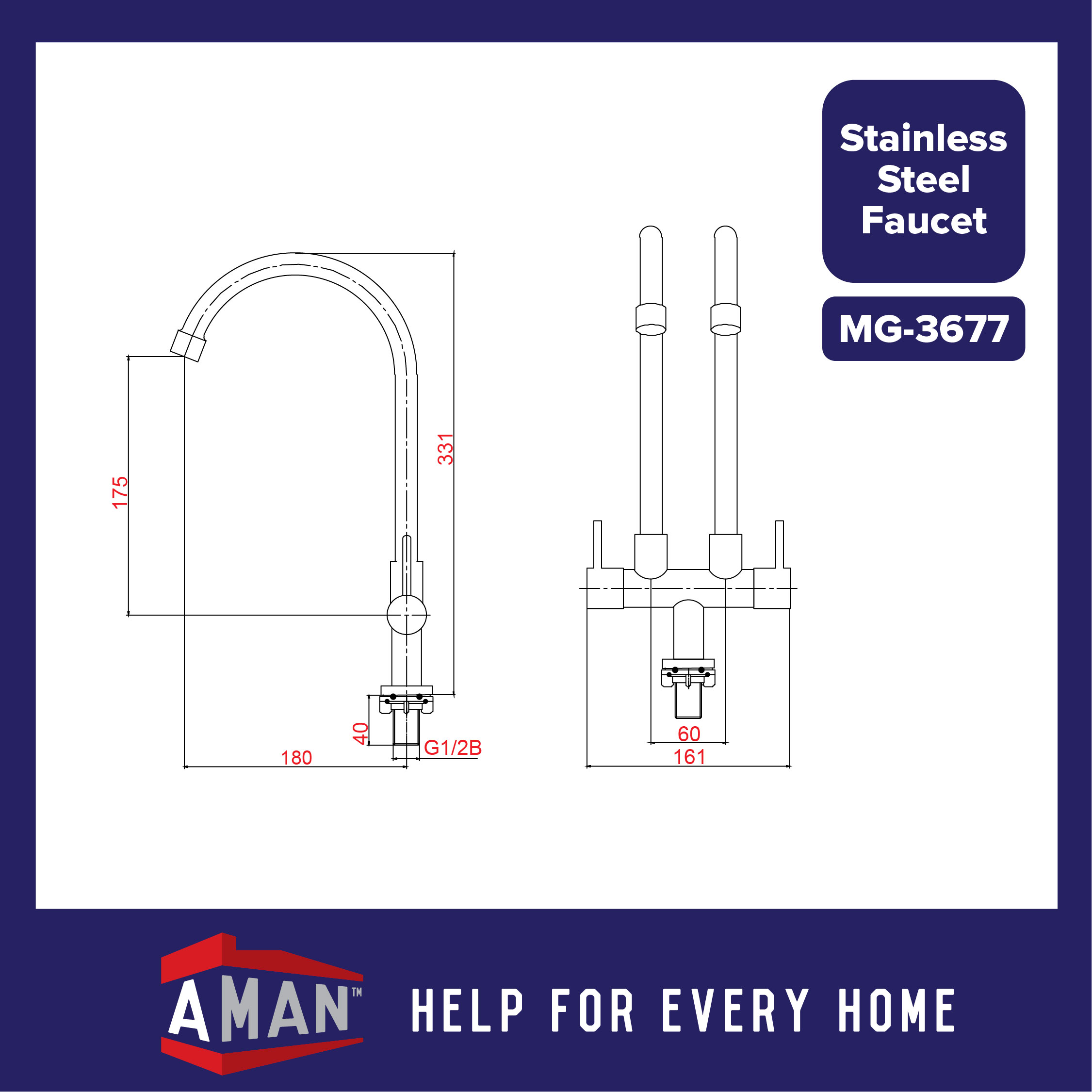 ViP SUS-304 Stainless Steel Matt Grey Fixed Double Pillar Sink Tap ...