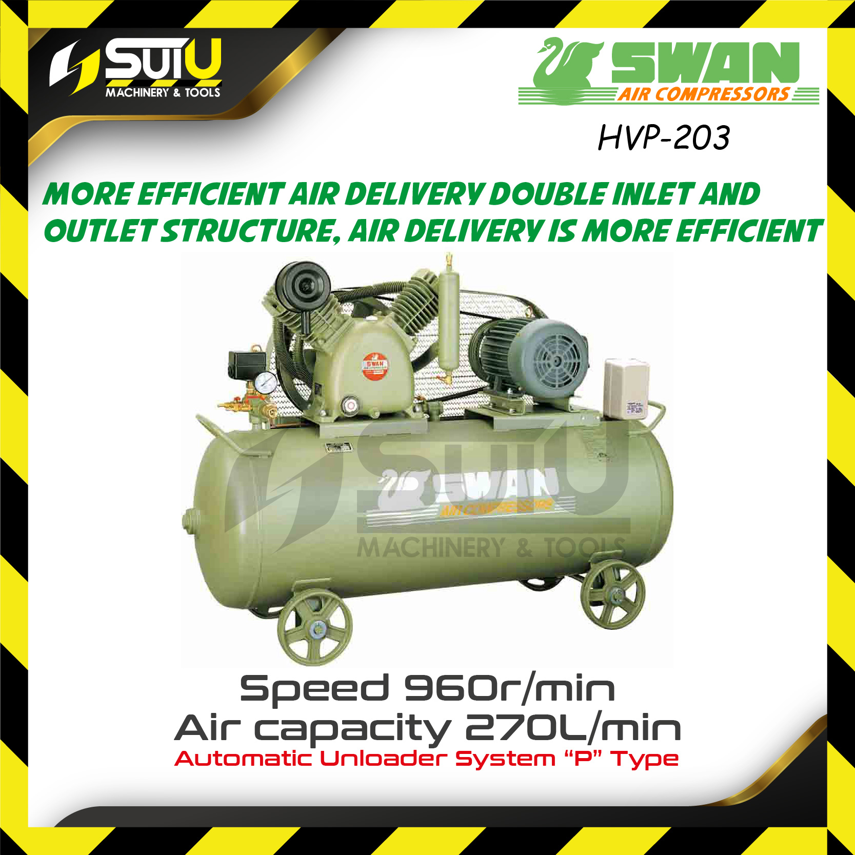 [3 PHASE] SWAN HVP203 / HVP-203 237L 12 Bar 3HP Air Compressor ...
