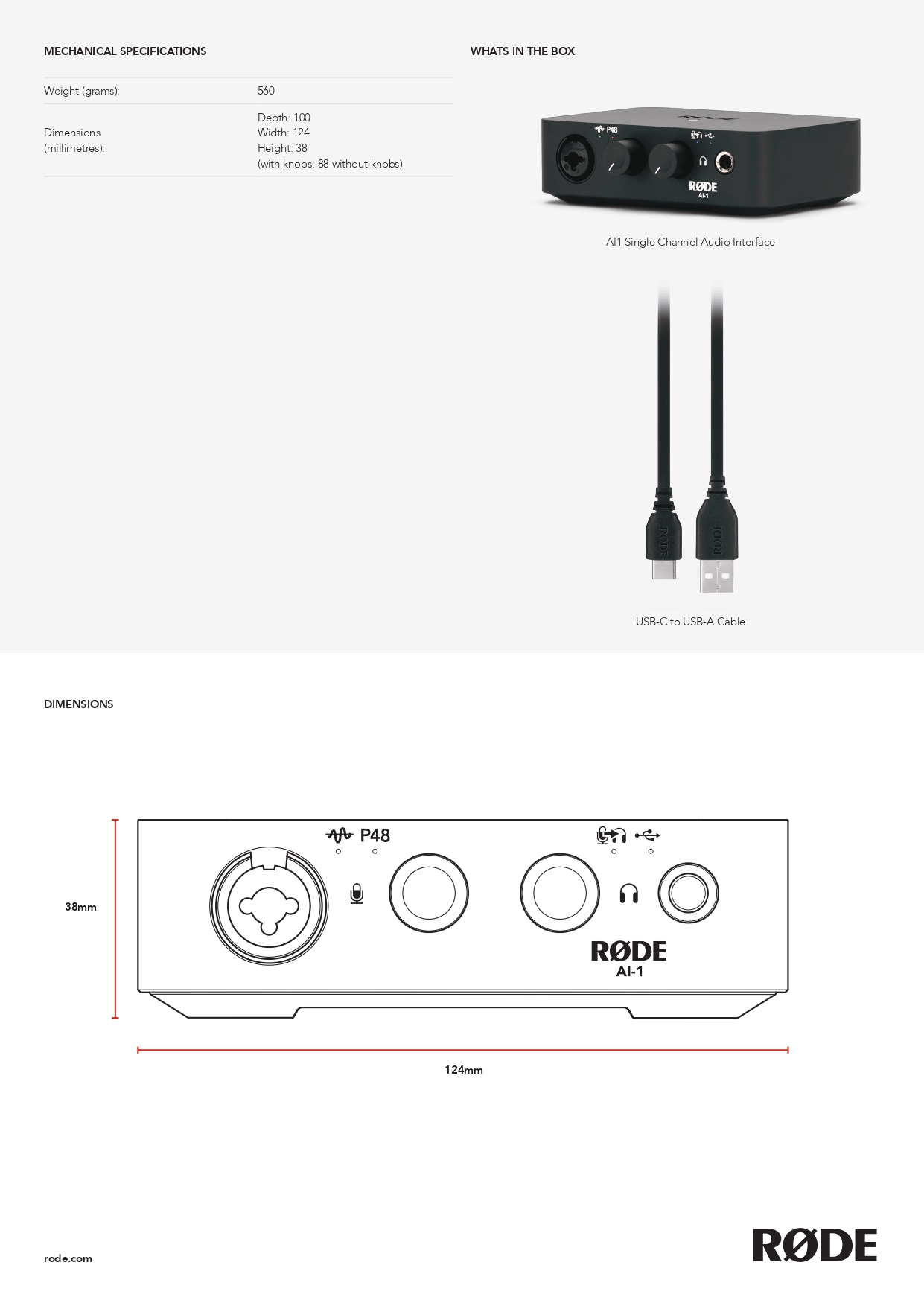 RODE AI-1 USB AUDIO INTERFACE SINGLE CHANNEL AUDIO INTERFACE ...
