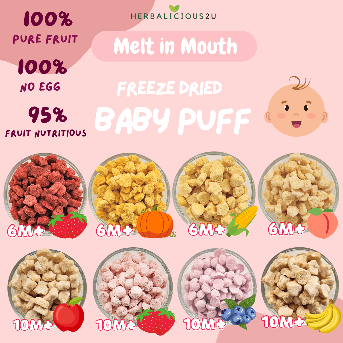 【10 M+】 Baby Strawberry Yogurt Freeze Dried Yogurt Baby Puff Snack ...