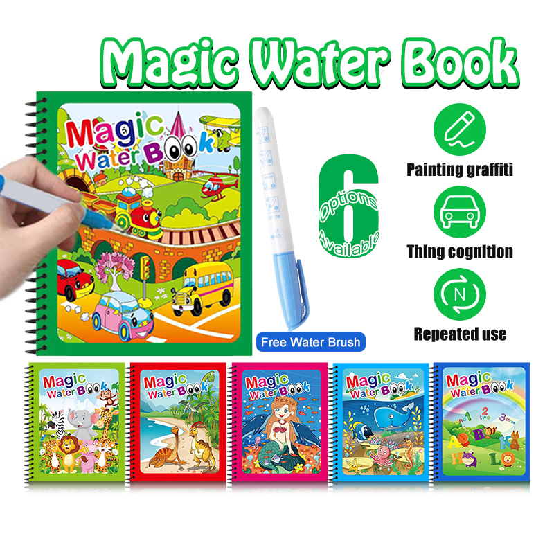 Drawing Book Magic Water Book Reusable Kids Drawing Colouring ...