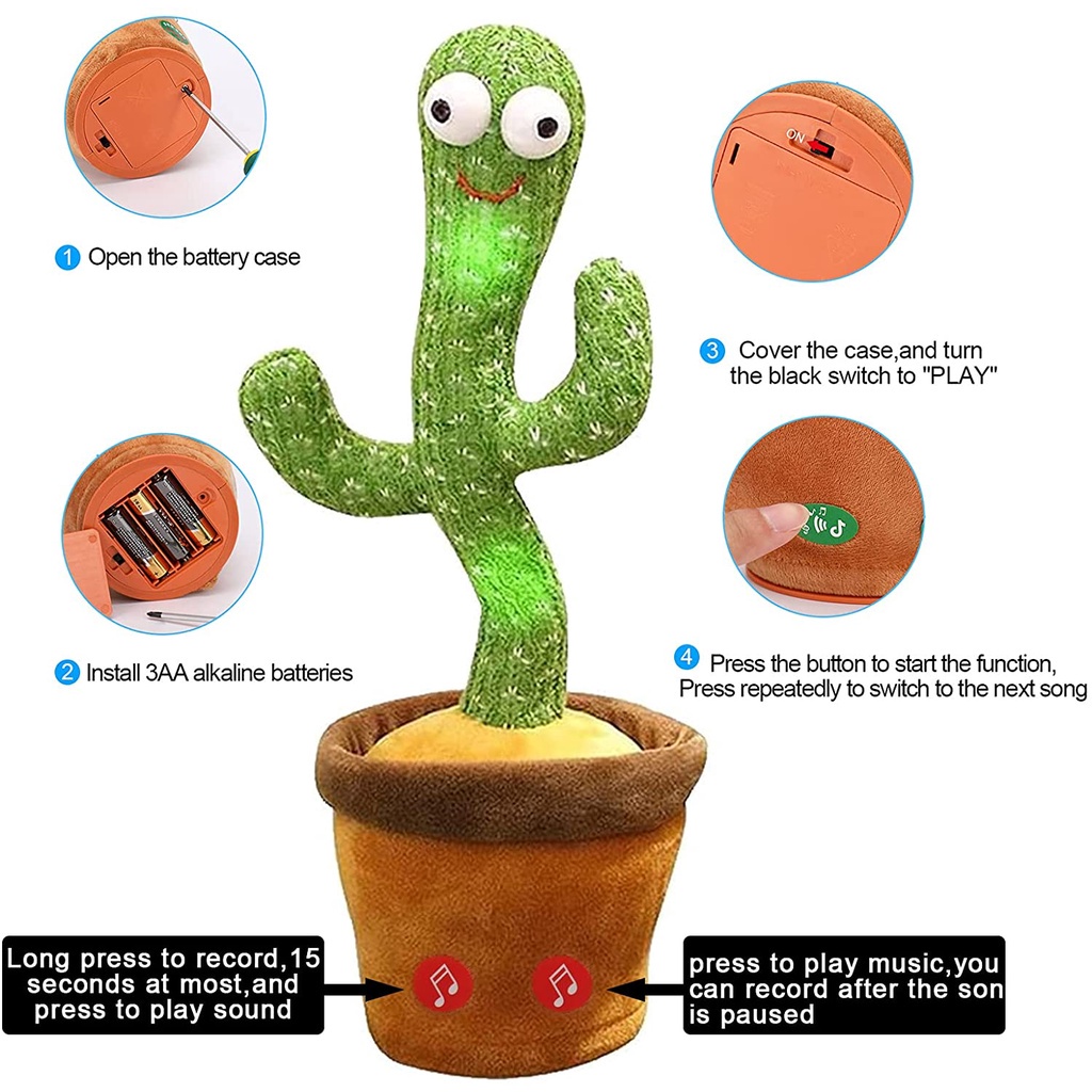 Dencing Cactus Dancing Duck Plush Toy Talk Kaktus Bercakap Dancing song ...