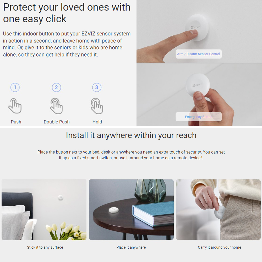 Ezviz T3C Smart Home Smart Button with Small And Light Design | Shopee ...
