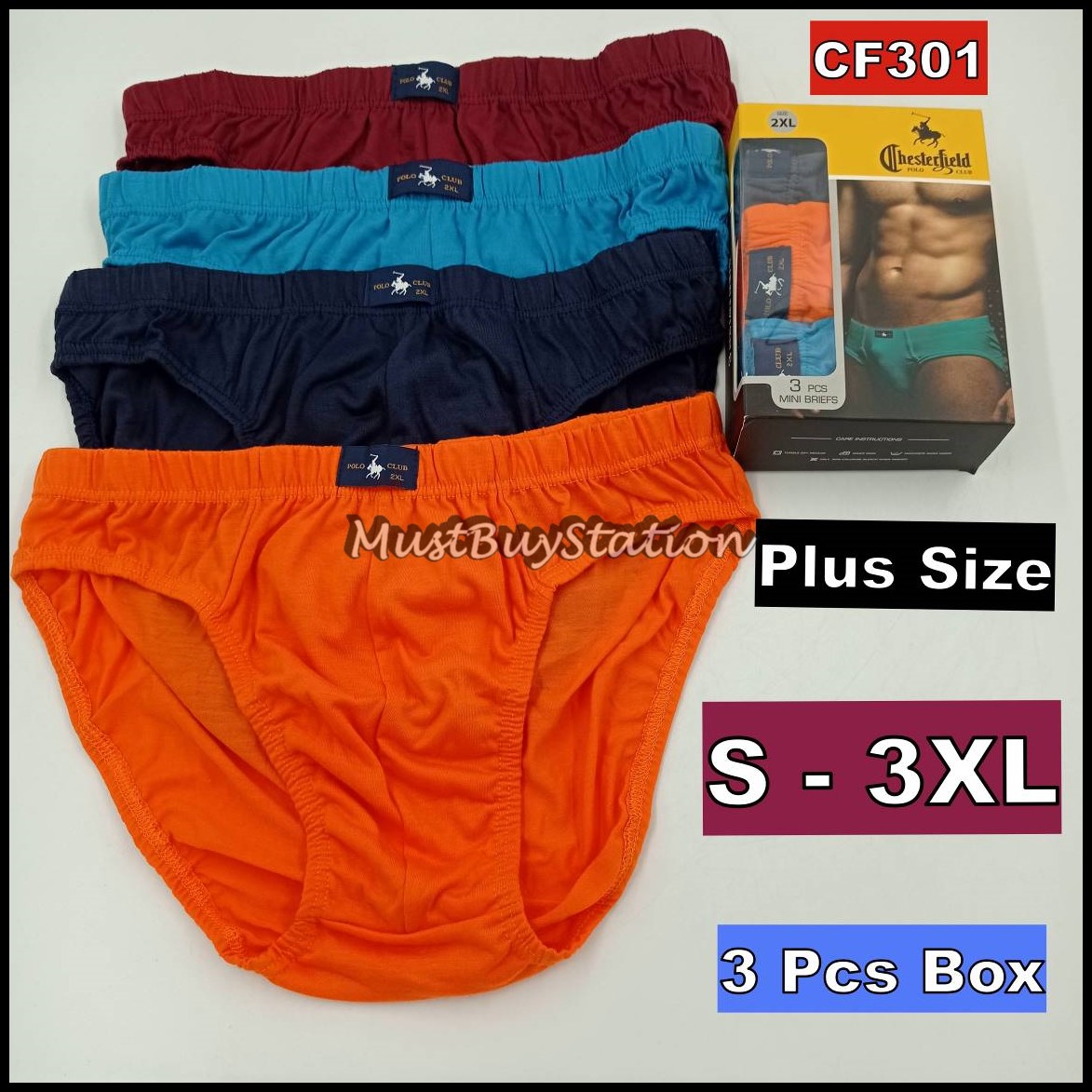 MBS Plus Size S - 3XL/XXXL Chesterfield Men Mini Briefs Underwear 3 PCS ...