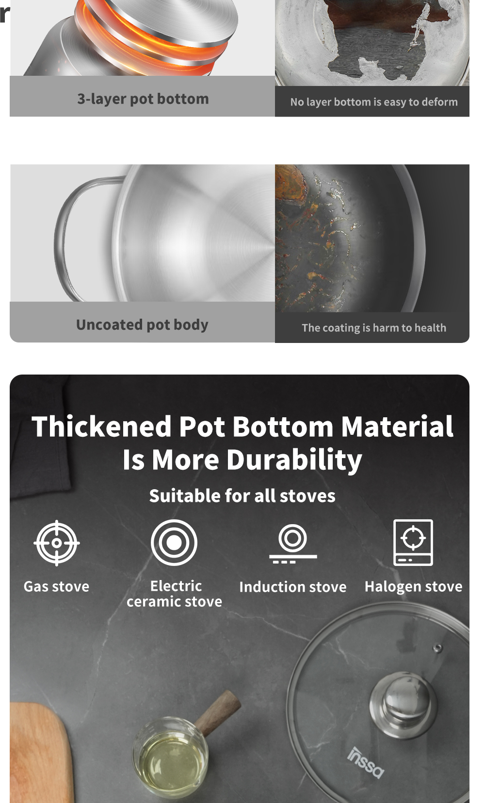 Simplus 304 Stainless Steel Pot Set (16cm/20cm/24cm x 3 Pcs) | Shopee ...